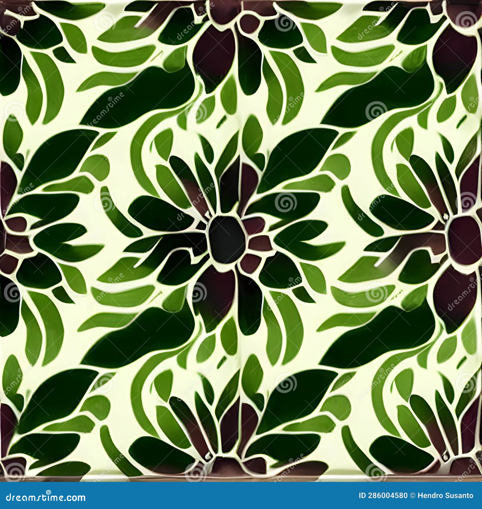 Green Flower Batik Like Pattern in Tiles Stock Illustration ...