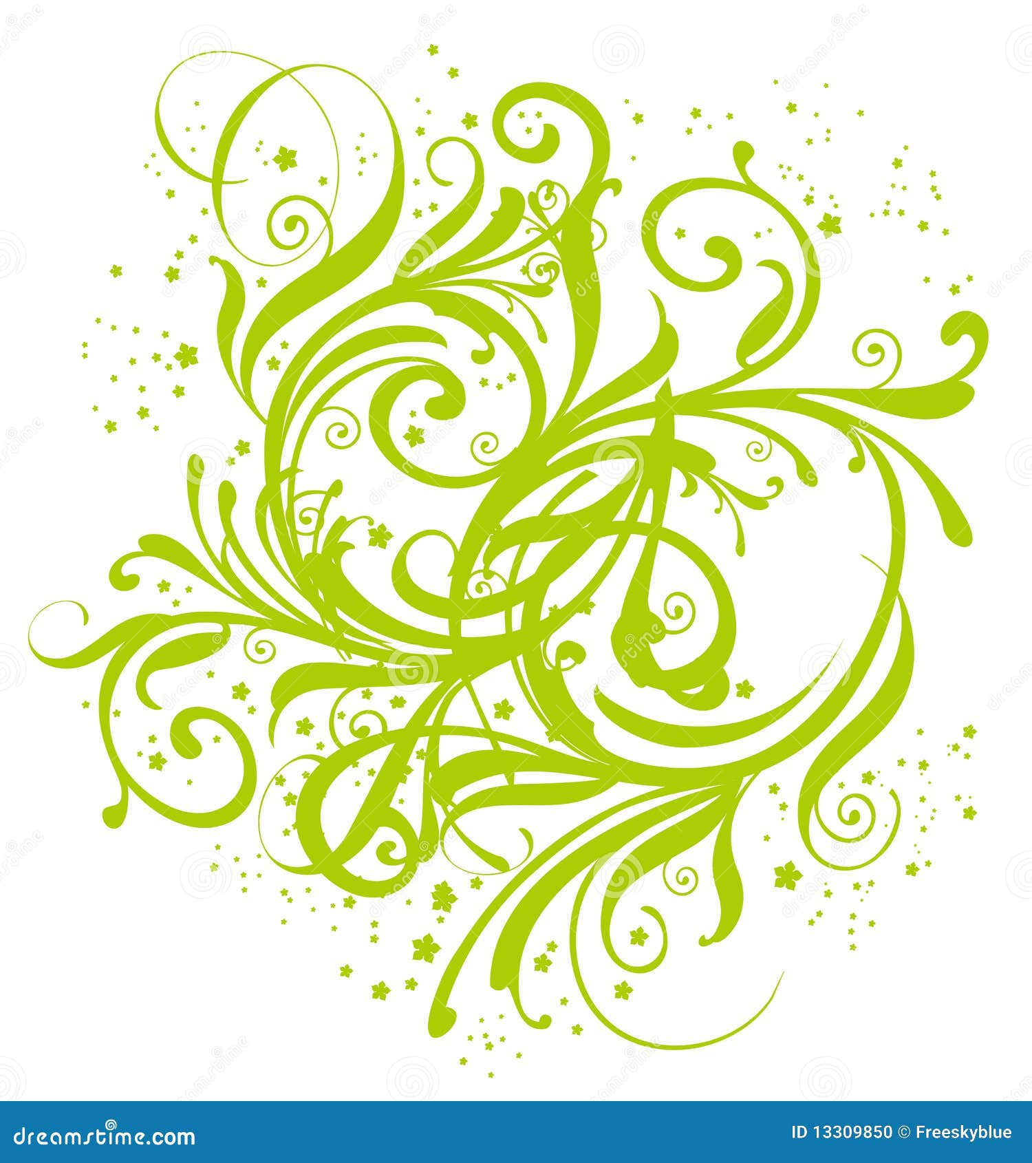Green Flower and Vines Pattern Stock Illustration - Illustration of ...