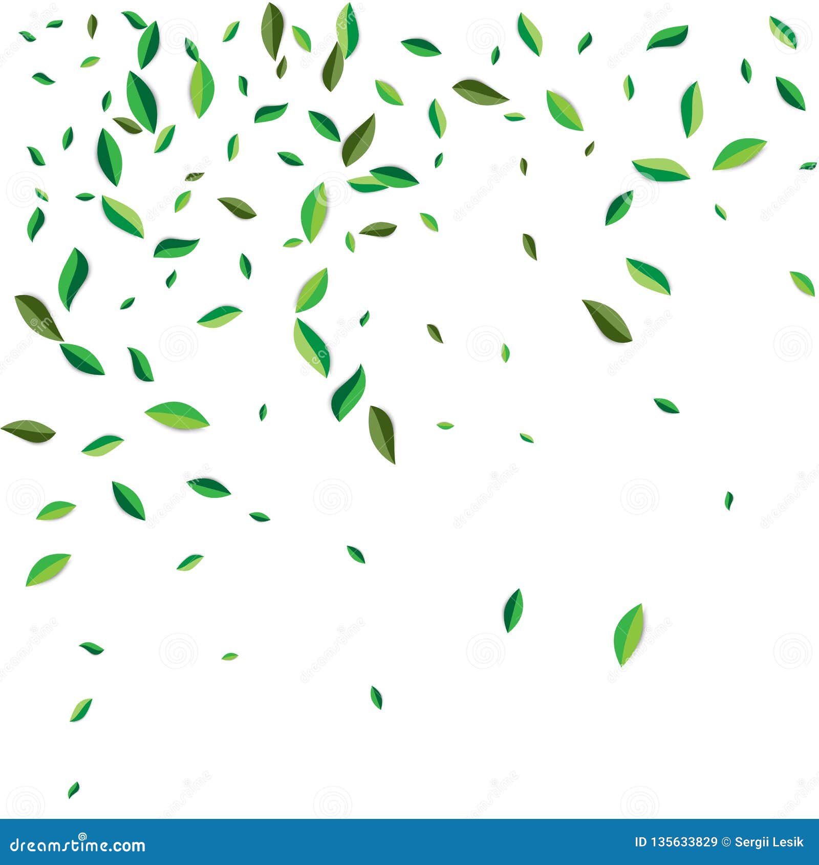 Green Flying or Falling Off Leaves. Vector Abstract Foliage Background ...