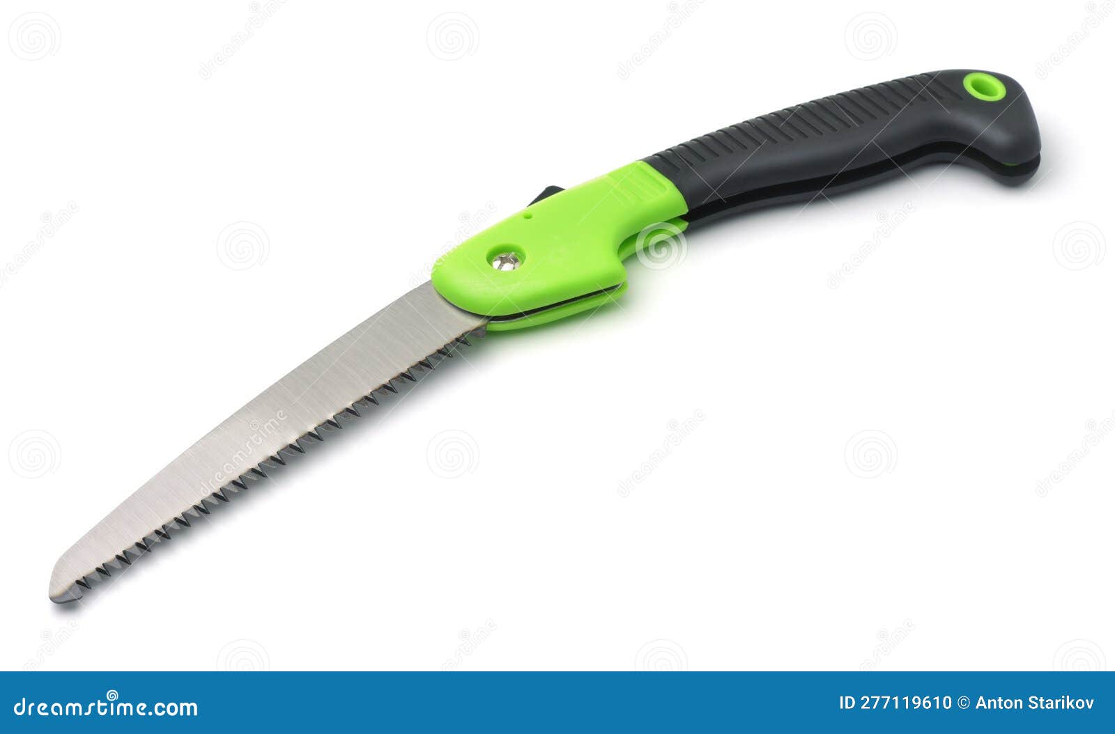 Green foldable pruning saw stock photo. Image of object - 277119610