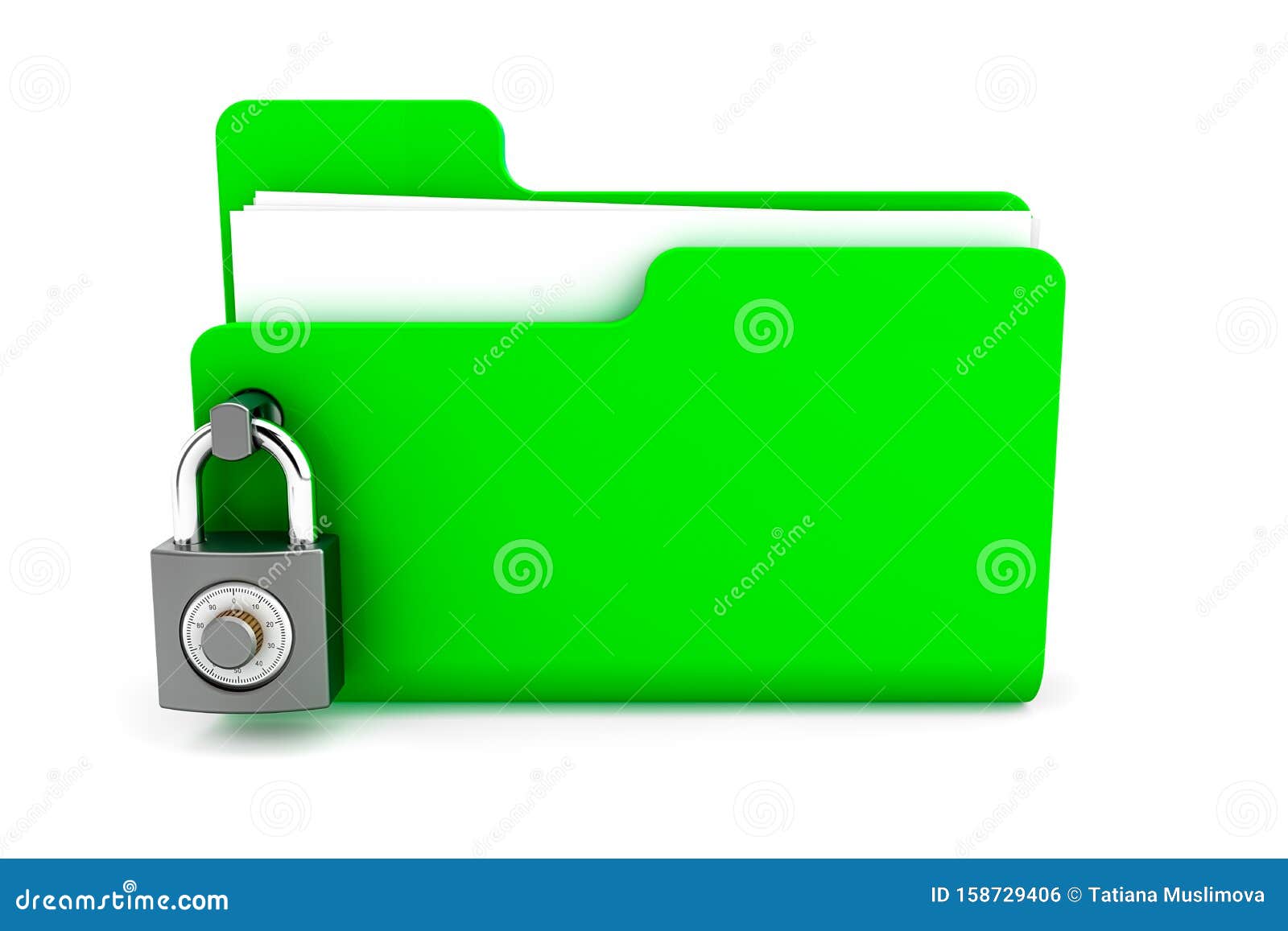 Green Folder with the Lock Isolated on White Background. Data Security ...