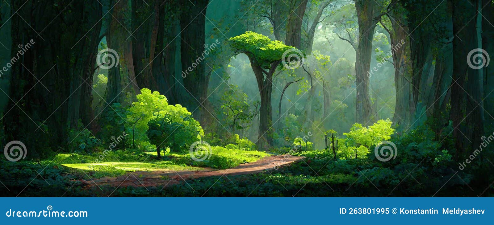 Green Forest in a Catoon Style Illustration Design Art Stock ...