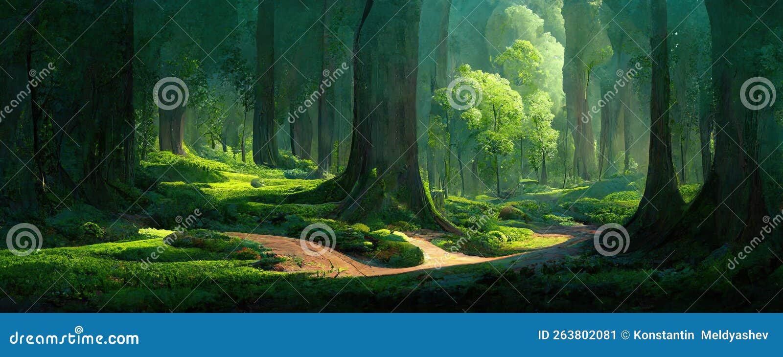 Green Forest in a Catoon Style Illustration Design Art Stock ...
