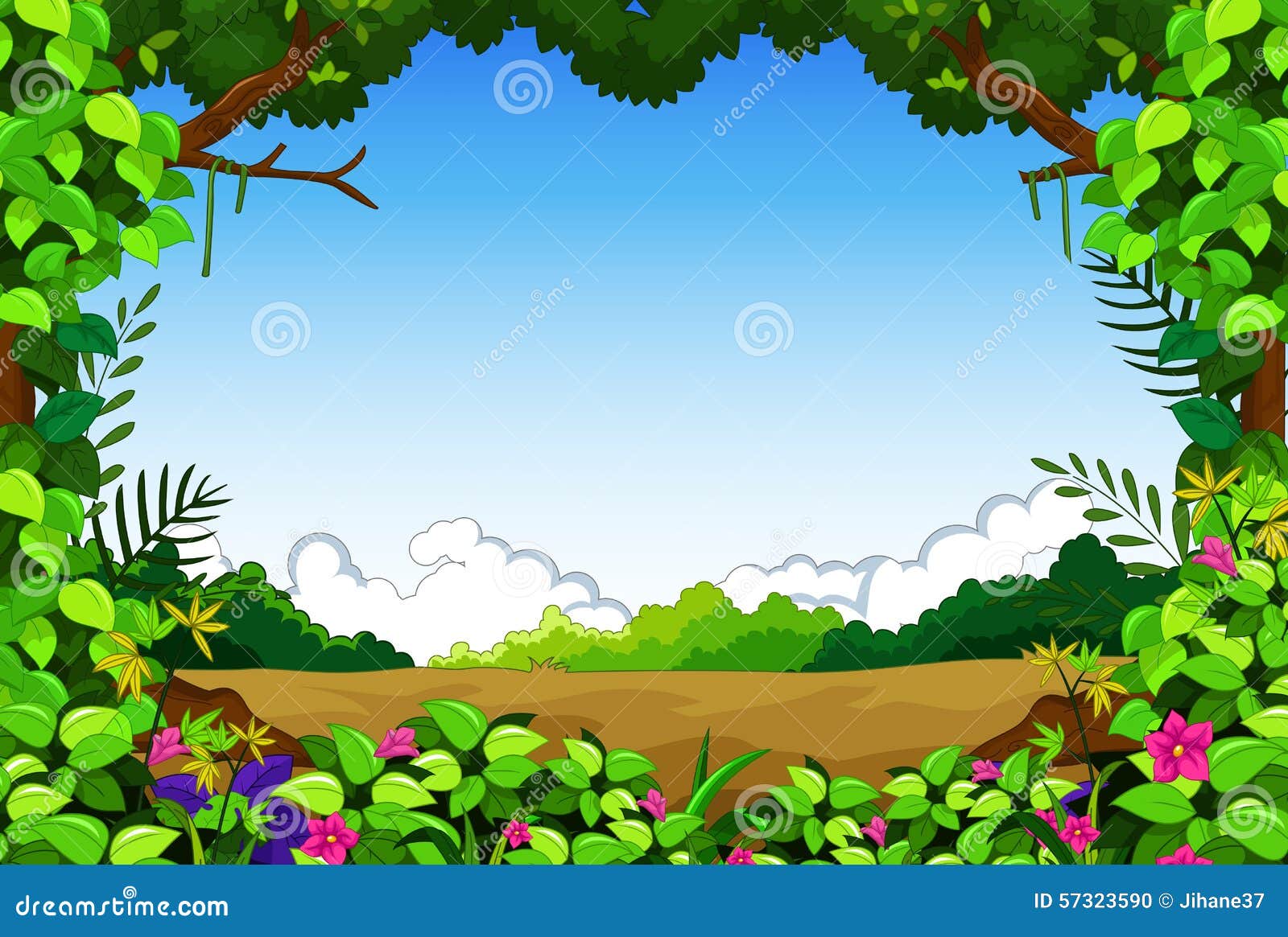 Green forest with grass stock illustration. Illustration of drawing ...