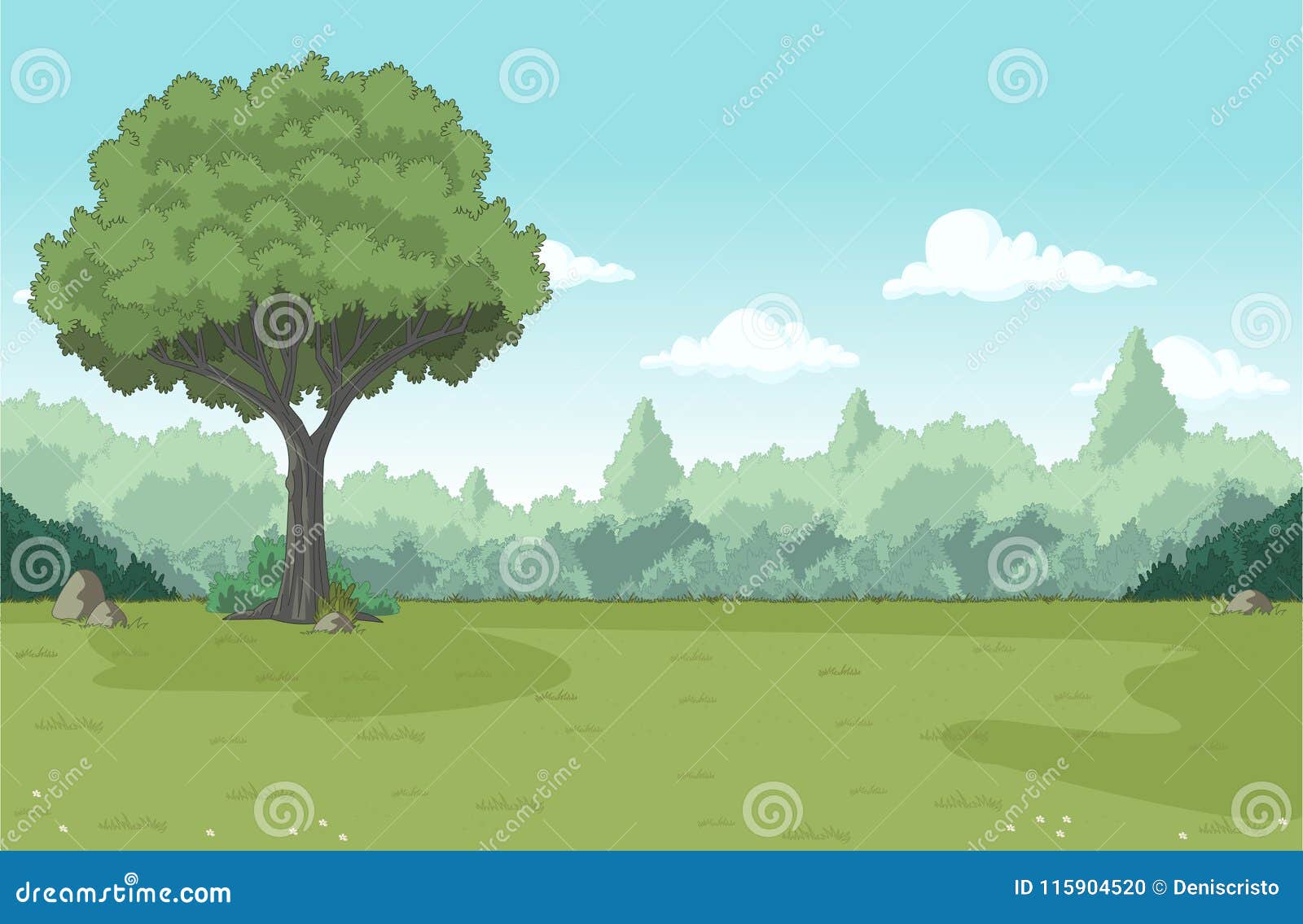 Green Forest with Grass and Trees Stock Vector - Illustration of ...