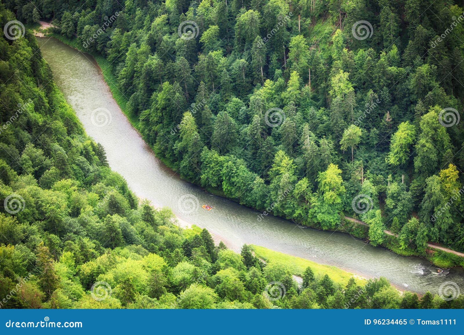 Green Forest with River, Aerial View As Background. Stock Image - Image ...
