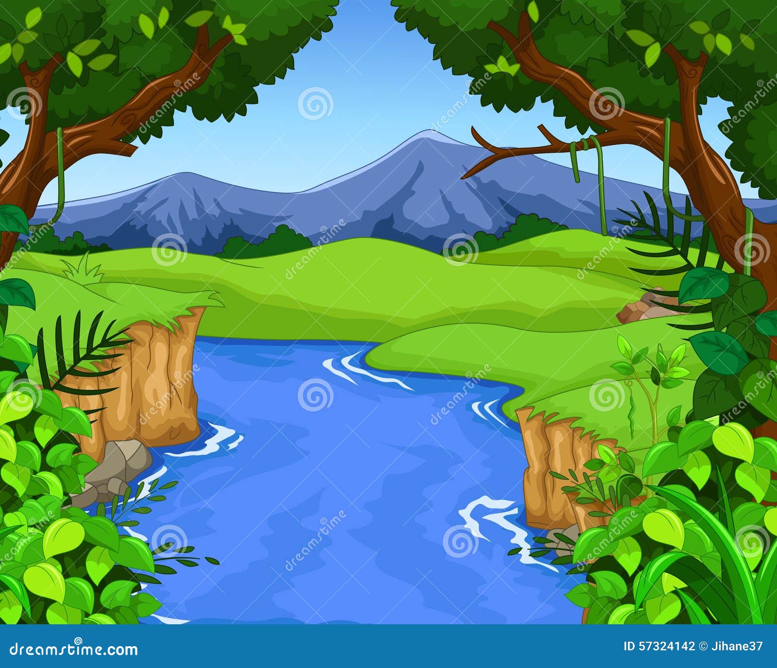 Green Forest with River for You Design Stock Illustration ...