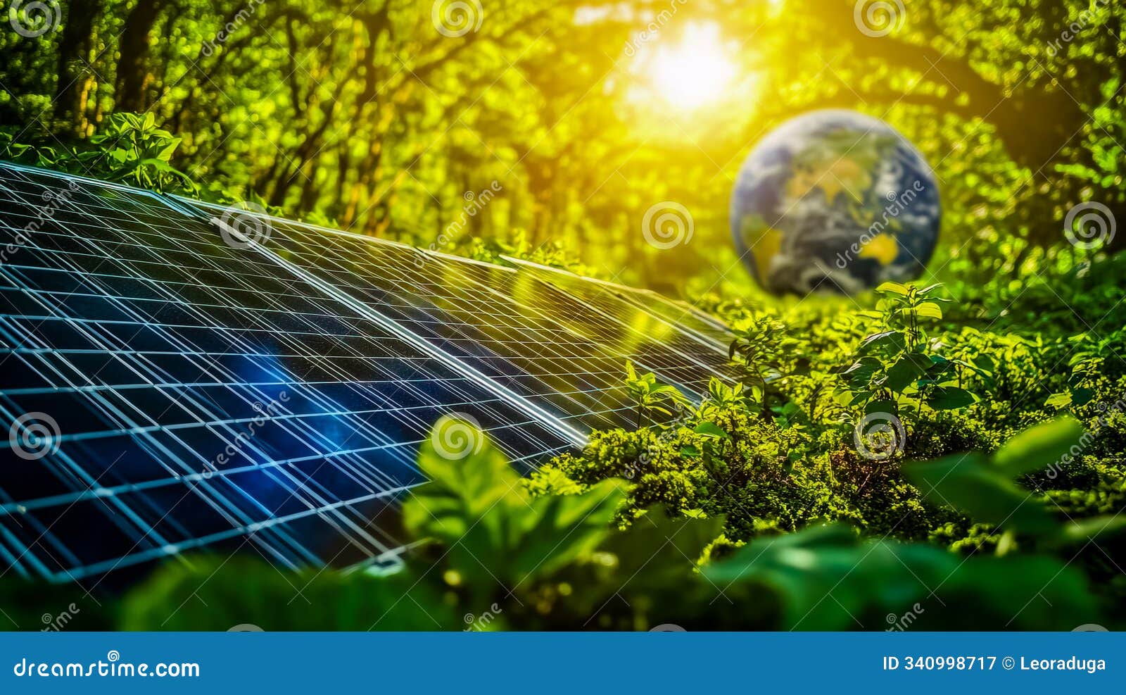 A Green Forest with a Solar Panel on the Ground Stock Illustration ...
