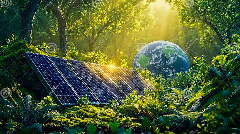 A Green Forest with a Solar Panel on the Ground Stock Illustration ...