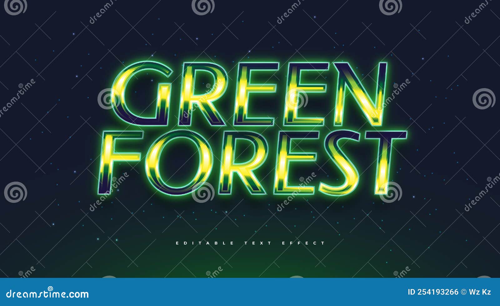 Green Forest Text with Retro Style and Glowing Effect Stock Vector ...