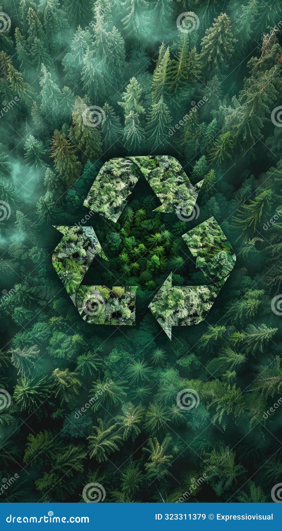 A Green Forest with a Tree that Has a Recycling Symbol on it Stock ...