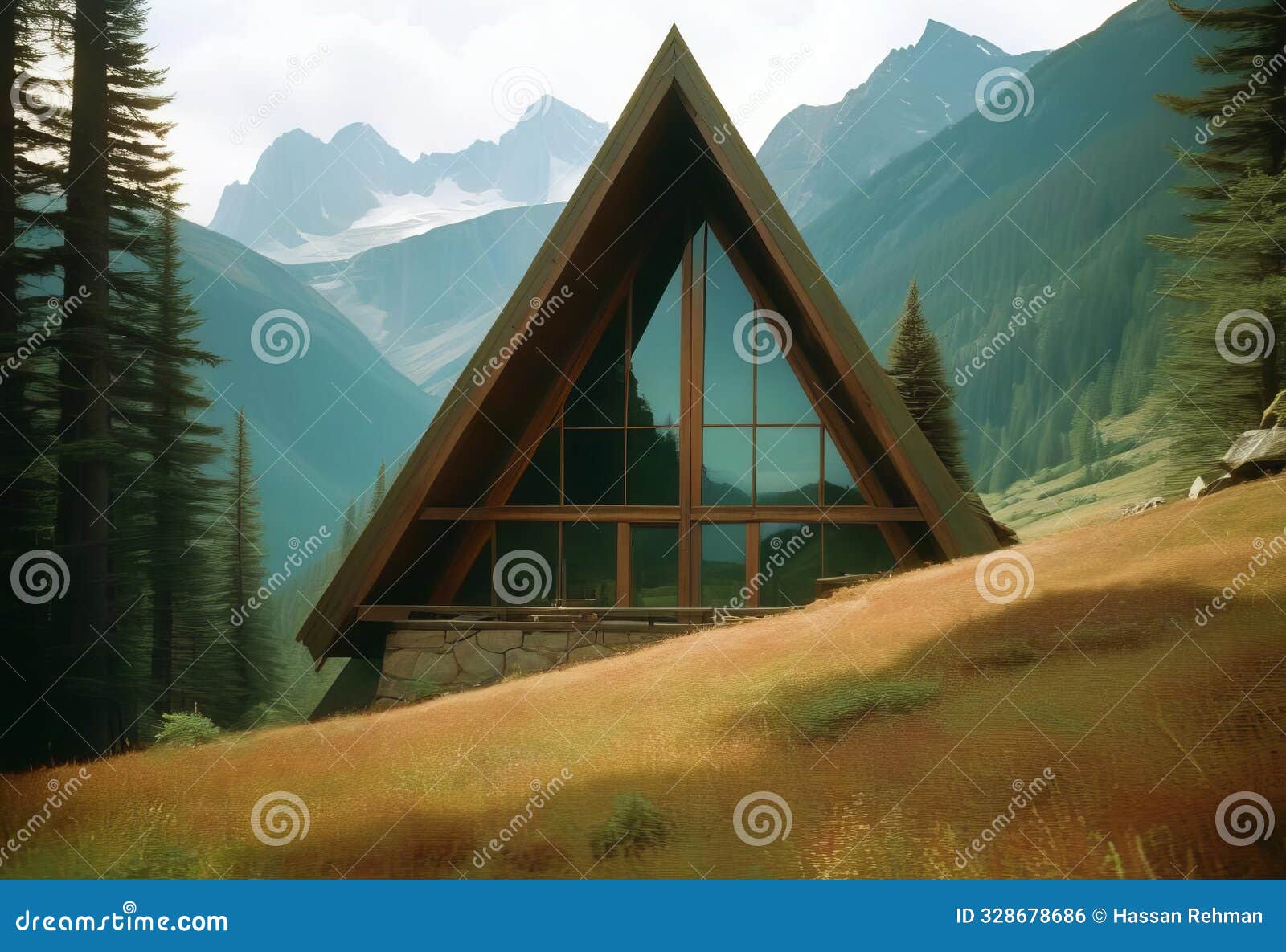 A Green a-frame Cabin with Large Triangular Windows Stock Illustration ...