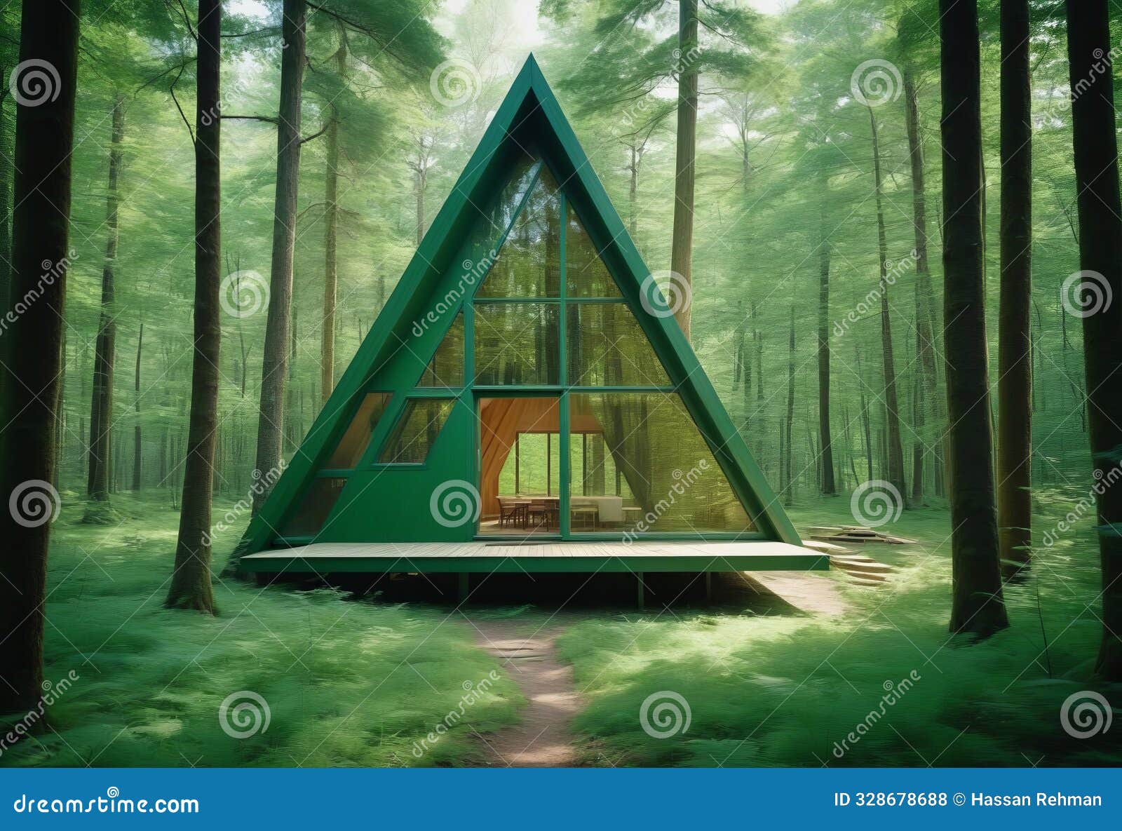 A Green a-frame Cabin with Large Triangular Windows Stock Illustration ...