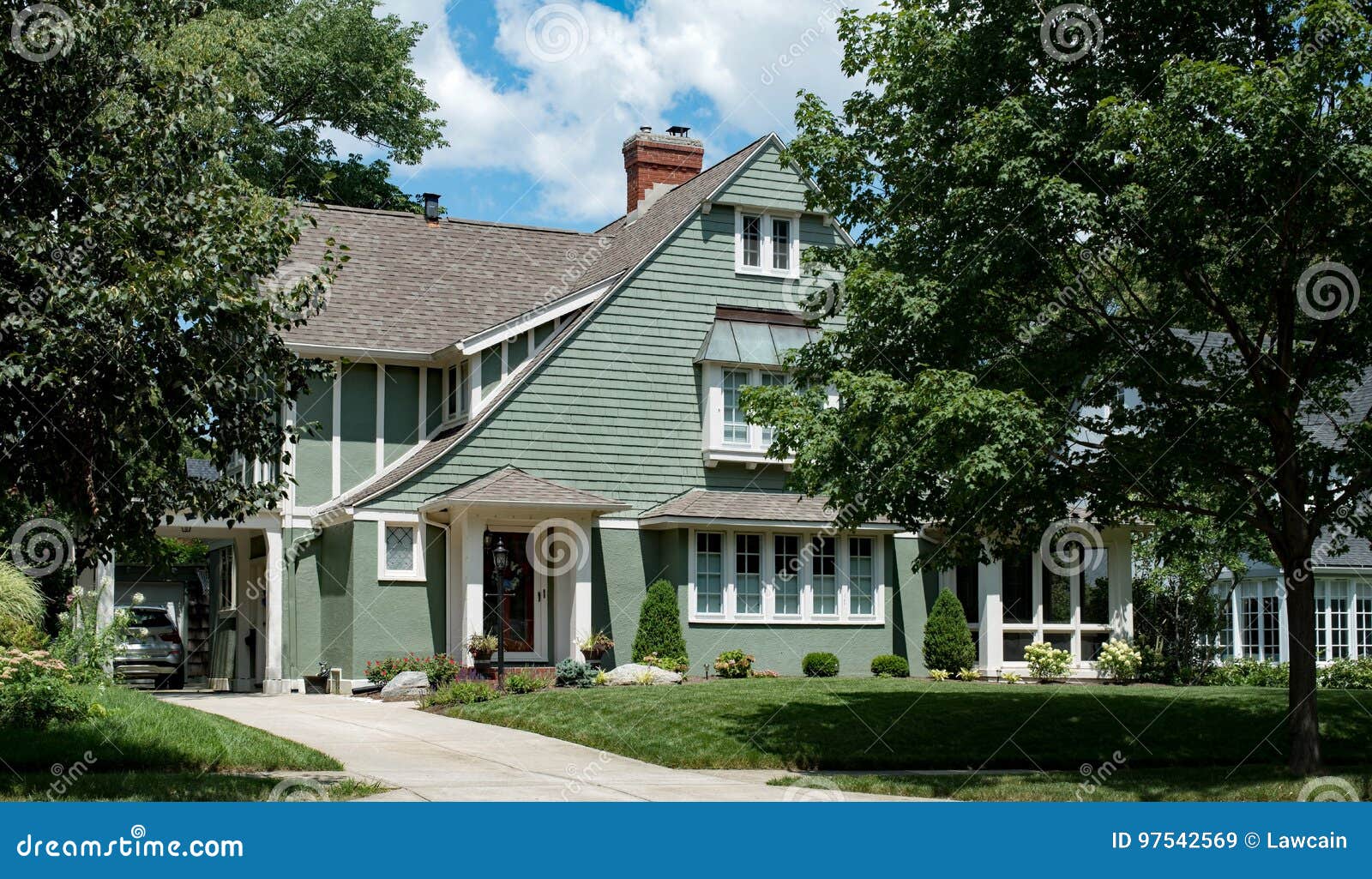 Green a-frame House in Trees Stock Image - Image of real, porch: 97542569