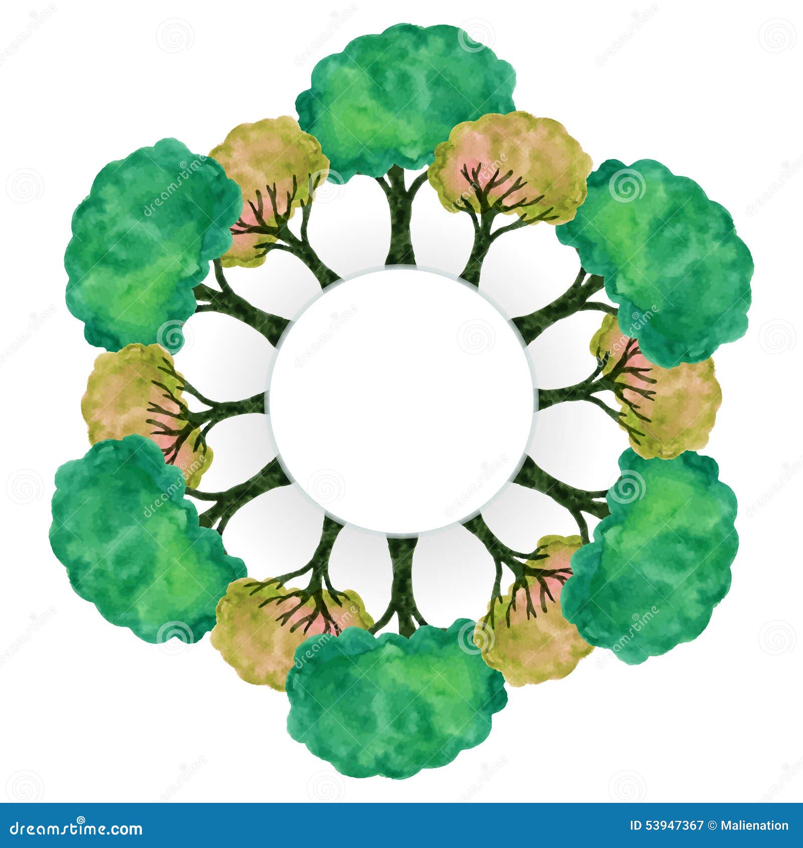 Green Frame with Trees. Watercolor Trees Background Stock Vector ...