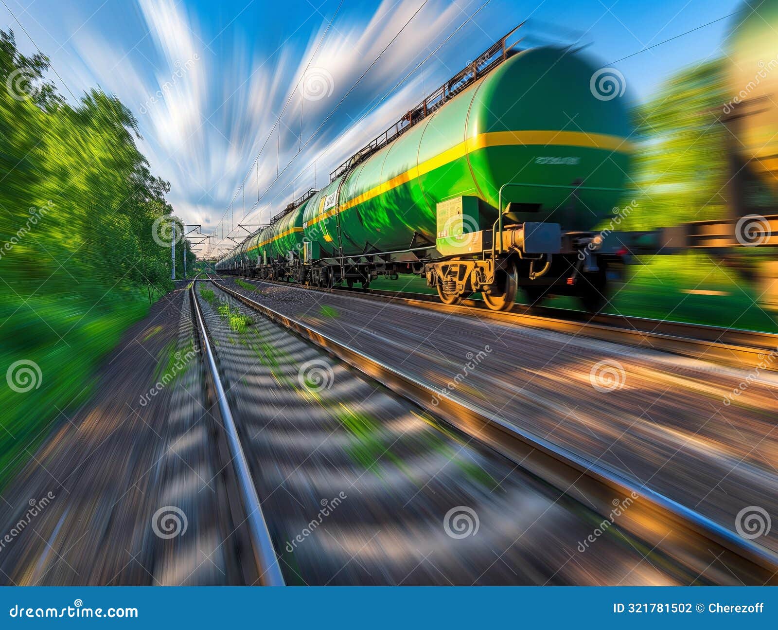 Green Freight Train in Motion Stock Photo - Image of vibrant, power ...