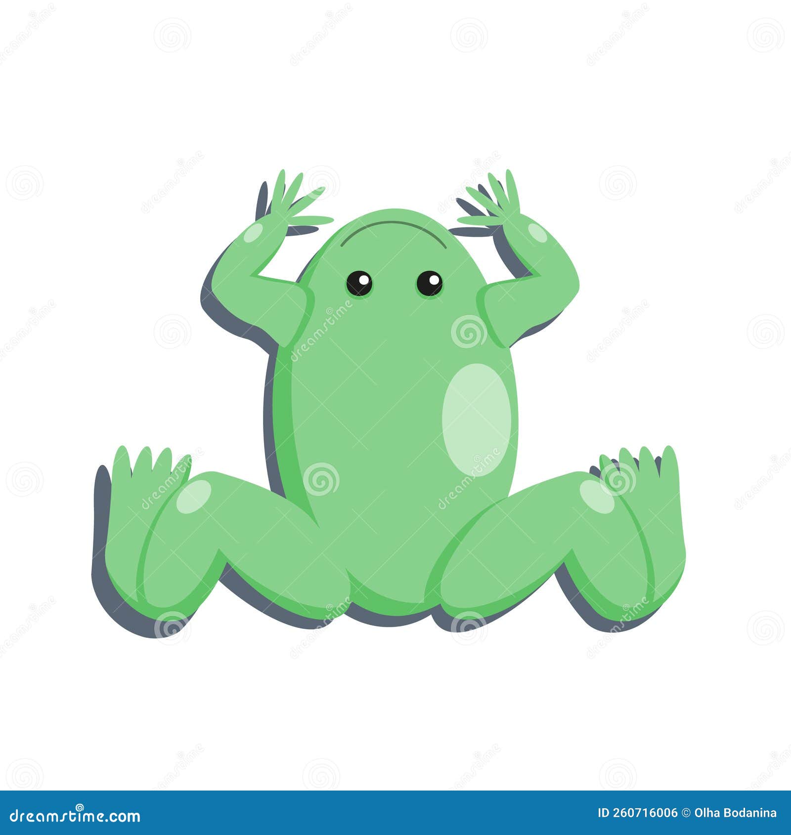 Green Frog Cartoon Character on White Background with Shadow, Vector ...