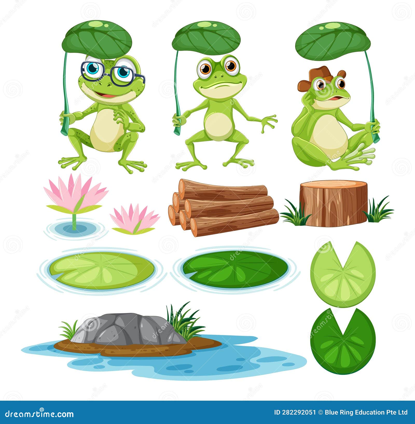 Green Frog Cartoon Characters Collection Stock Vector - Illustration of ...