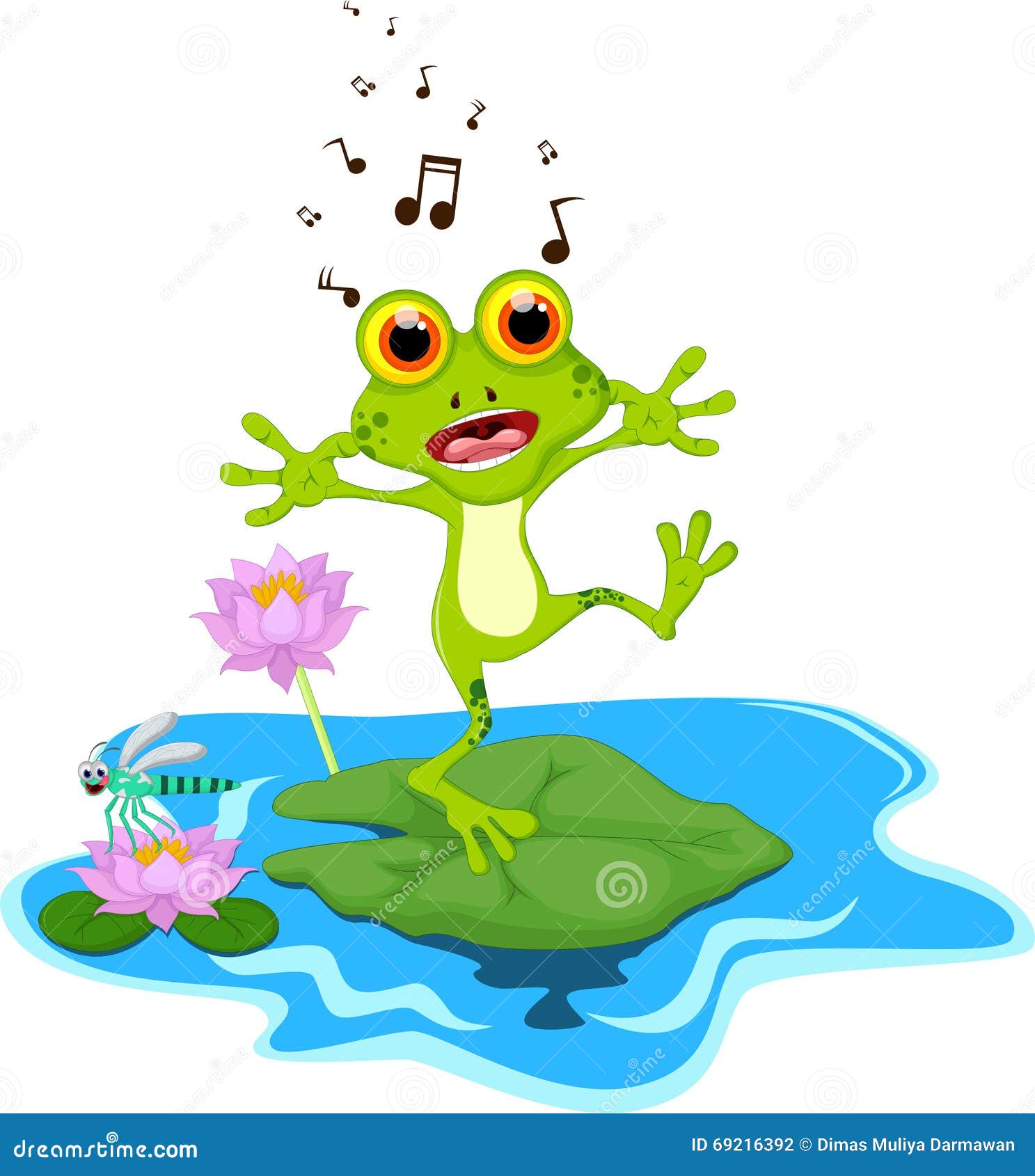 Green Frog Singing on a Leaf Stock Illustration - Illustration of green ...