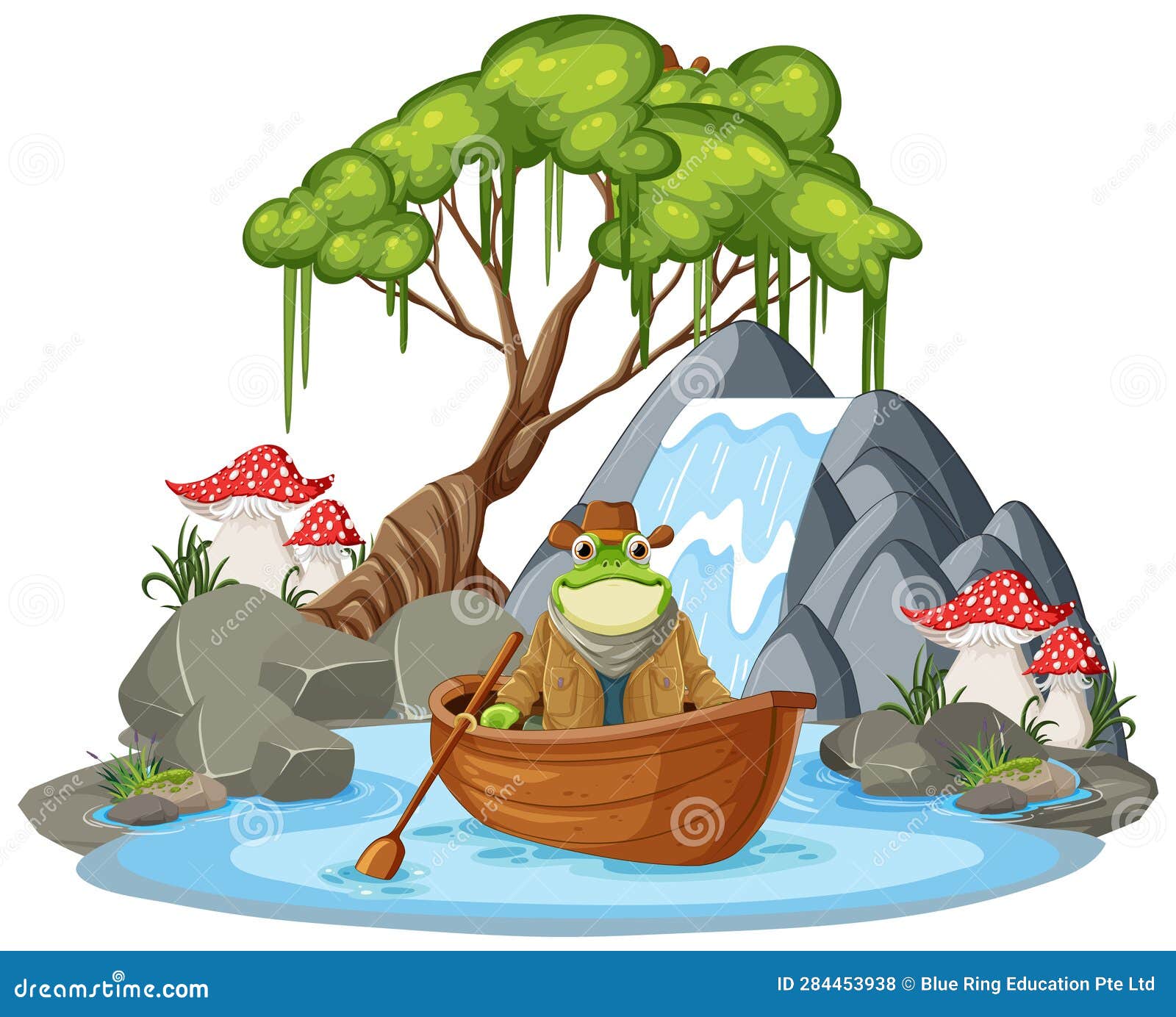 Green Frog in Waterfall Scene Stock Vector - Illustration of cute ...