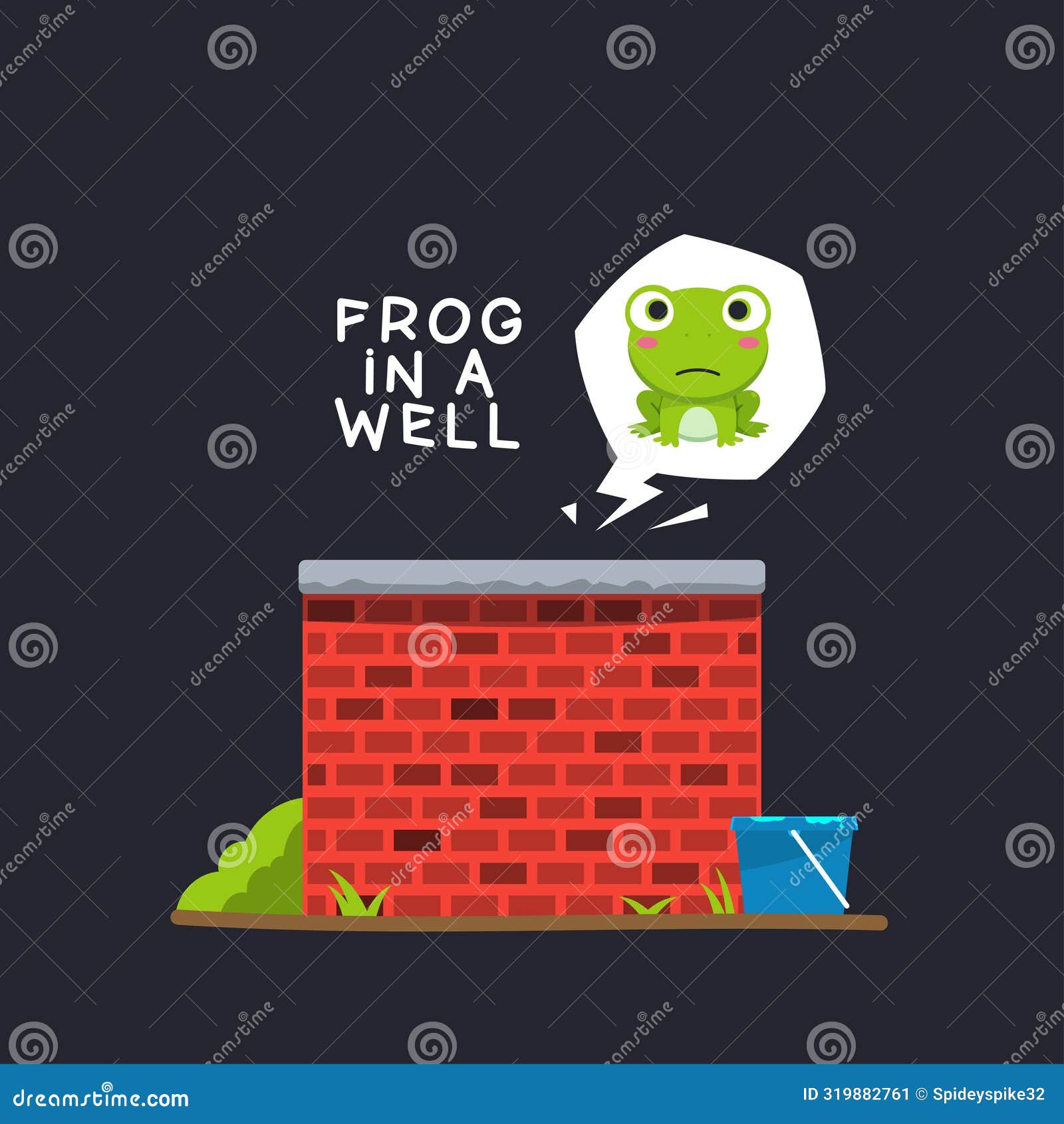 A Green Frog in a Well. Isolated Vector Illustration Stock Illustration ...
