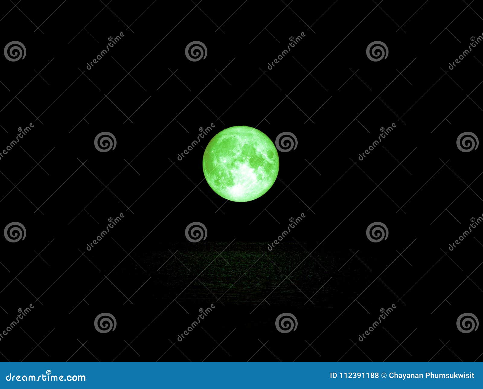 Green Full Moon and Light Reflection on Water Surface Stock Photo ...