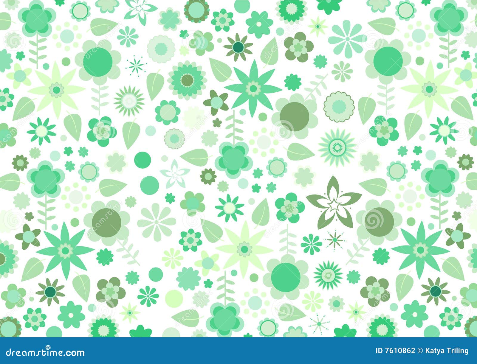 Green Funky Flowers and Leaves Retro Pattern Stock Vector ...