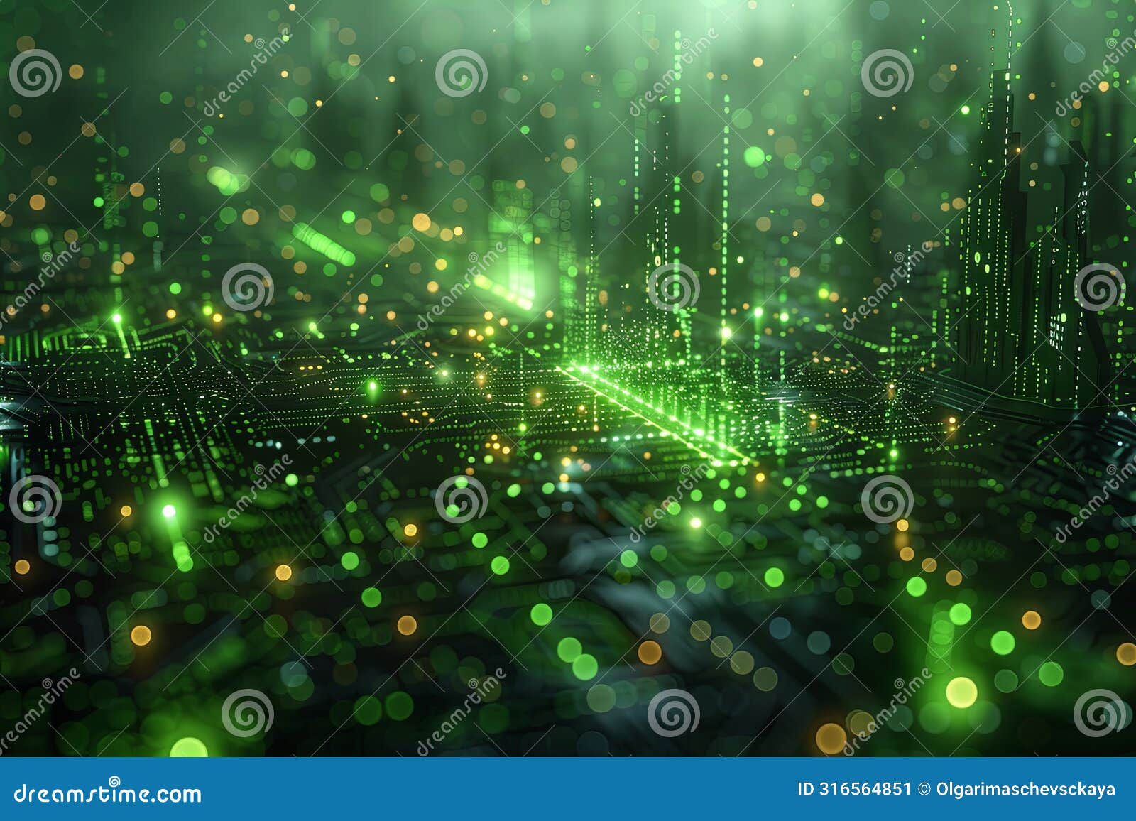 Green Futuristic Background with Lots of Lights and Lots of Greenery ...
