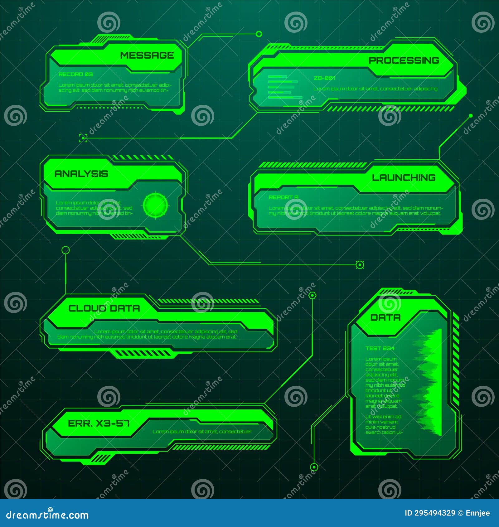 Green Futuristic HUD, UI Elements. Sci-fi User Interface Text Boxes ...