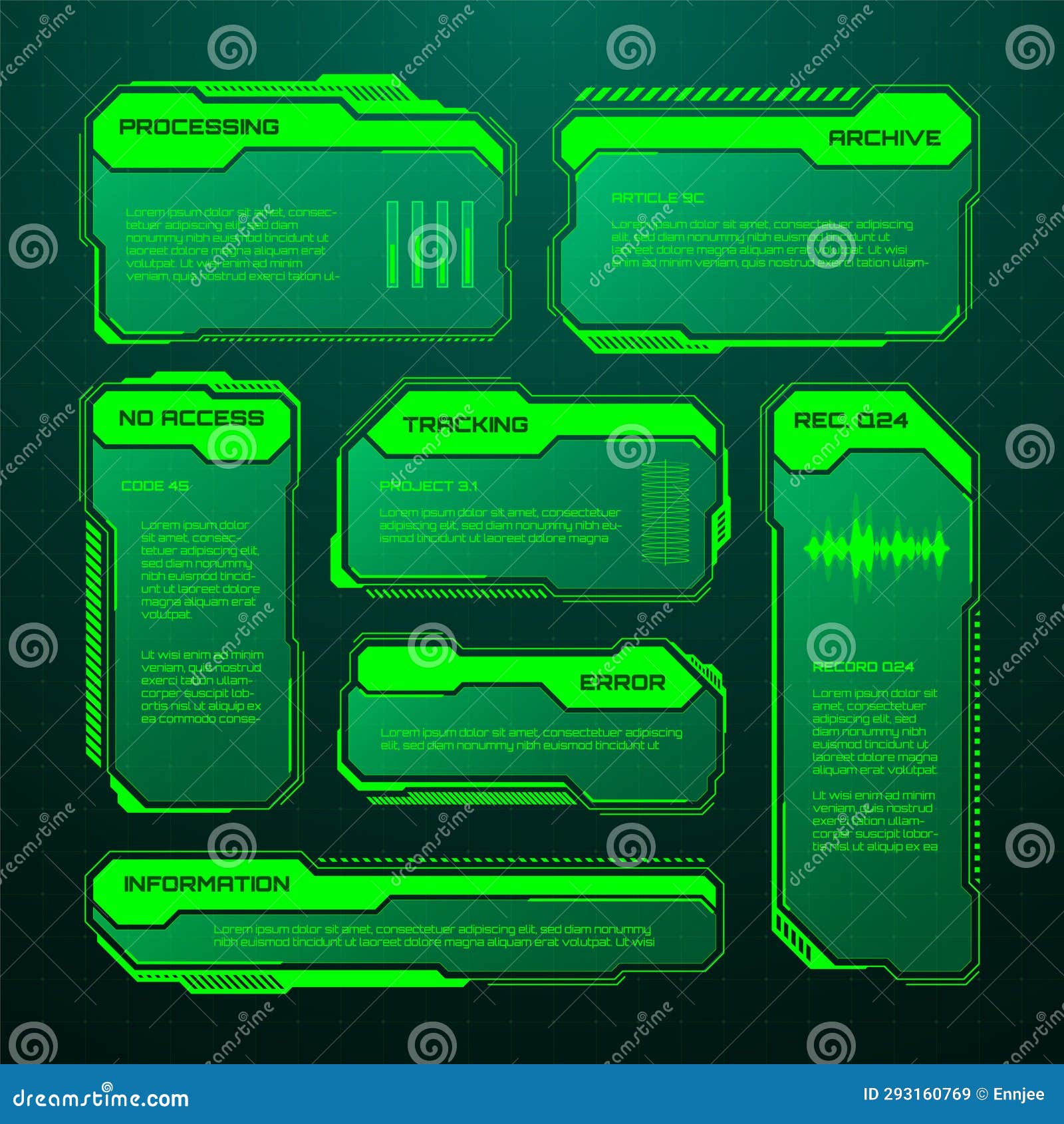 Green Futuristic HUD, UI Elements. Sci-fi User Interface Text Boxes ...