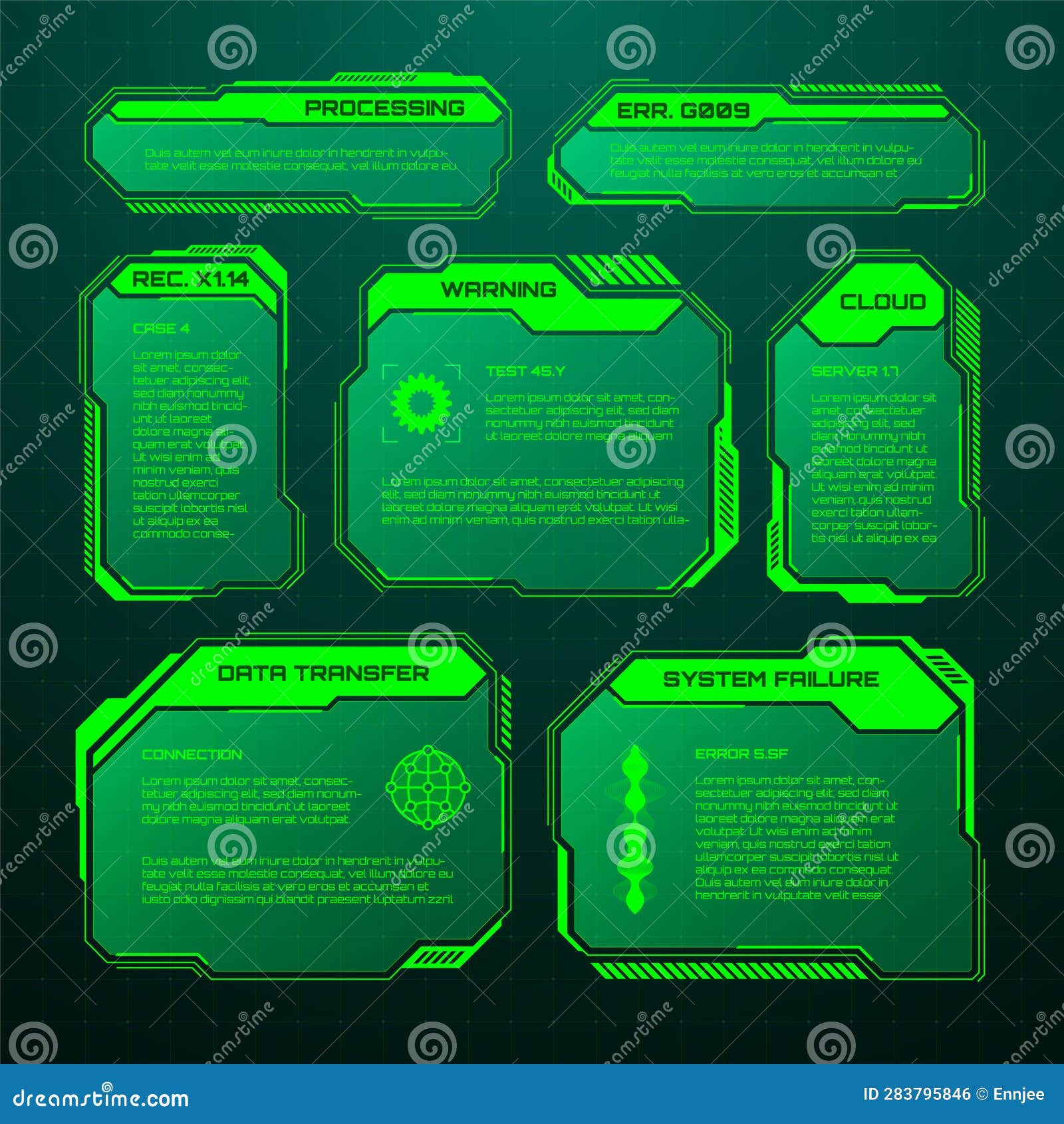Green Futuristic HUD, UI Elements. Sci-fi User Interface Text Boxes ...