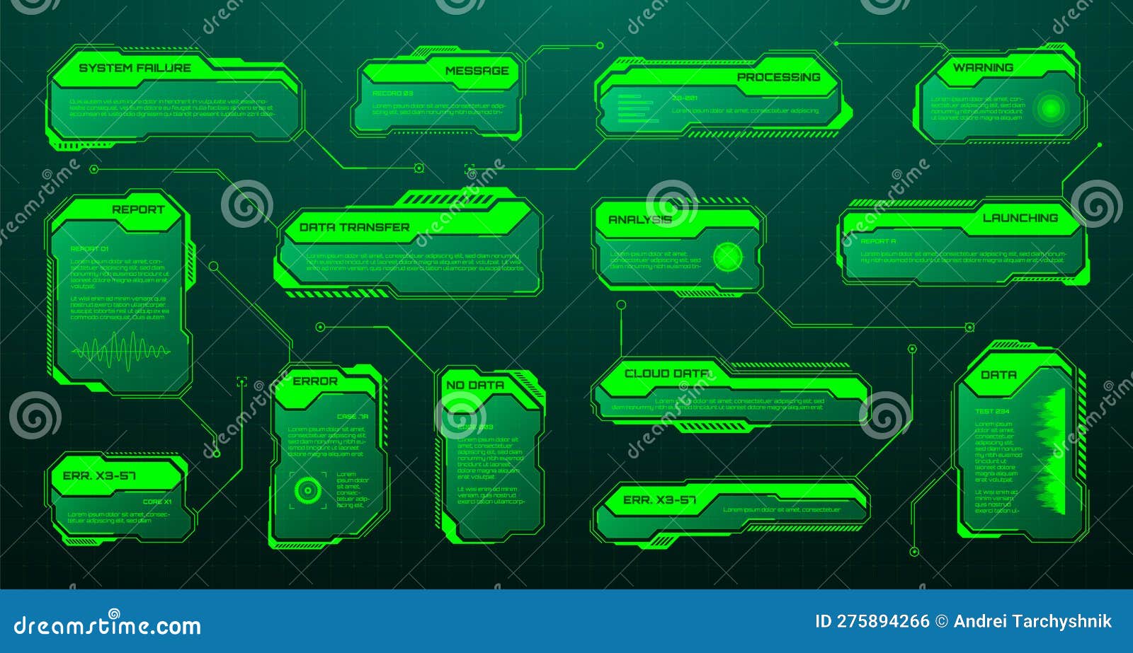 Green Futuristic HUD, UI Elements. Sci-fi User Interface Text Boxes ...