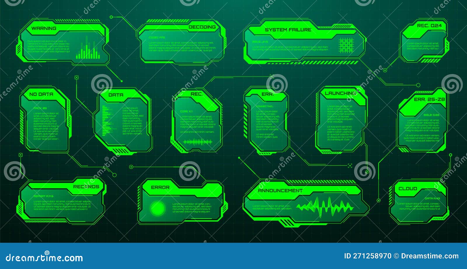 Green Futuristic HUD, UI Elements. Sci-fi User Interface Text Boxes ...