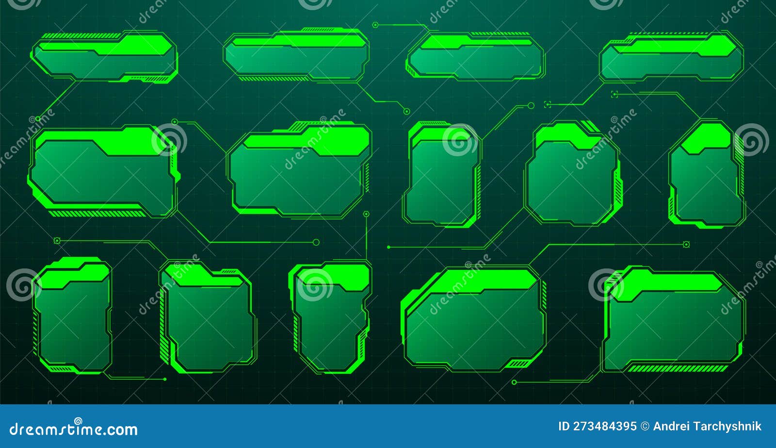 Green Futuristic HUD, UI Elements. Sci-fi User Interface Text Boxes ...