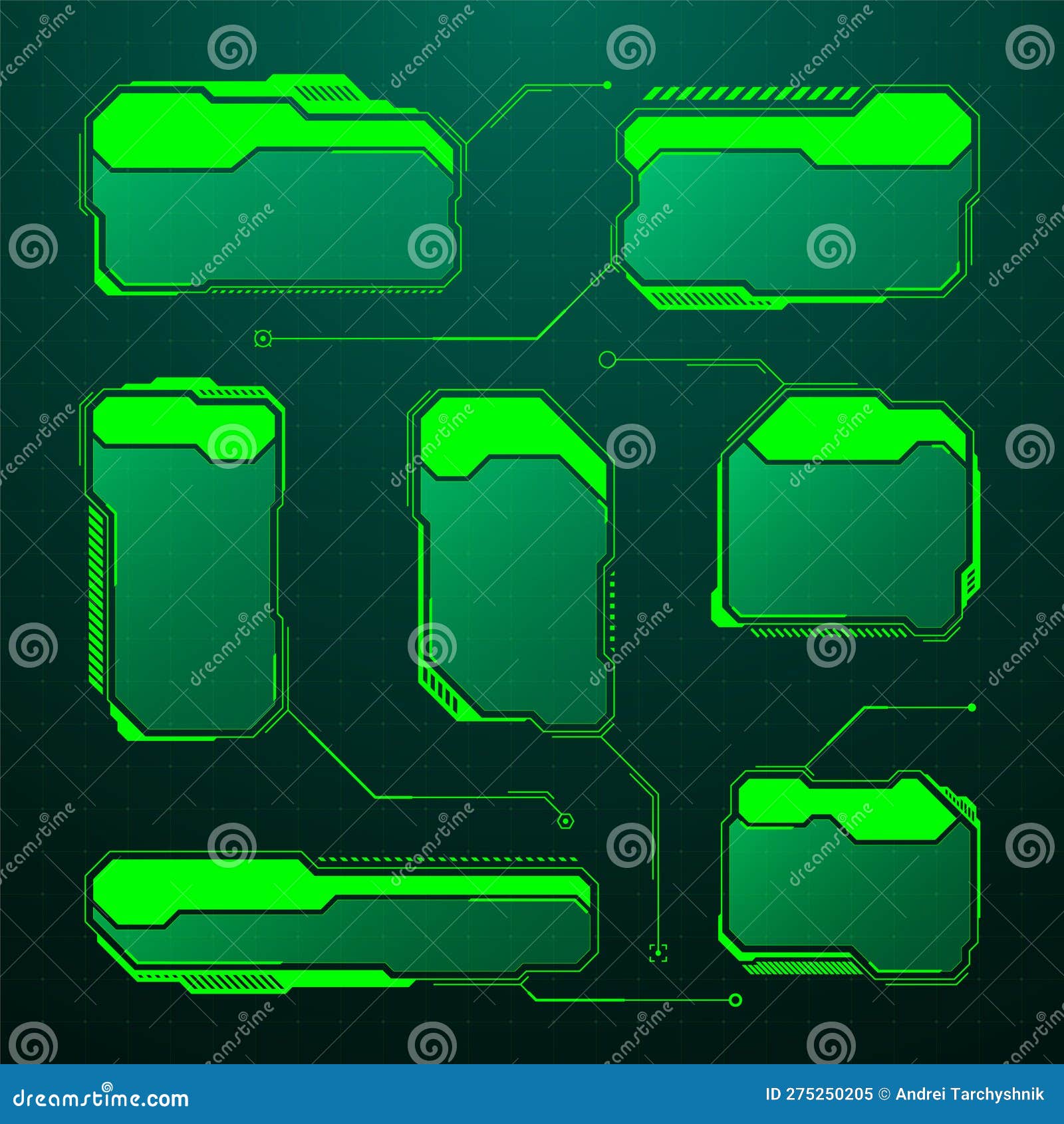Green Futuristic HUD, UI Elements. Sci-fi User Interface Text Boxes ...