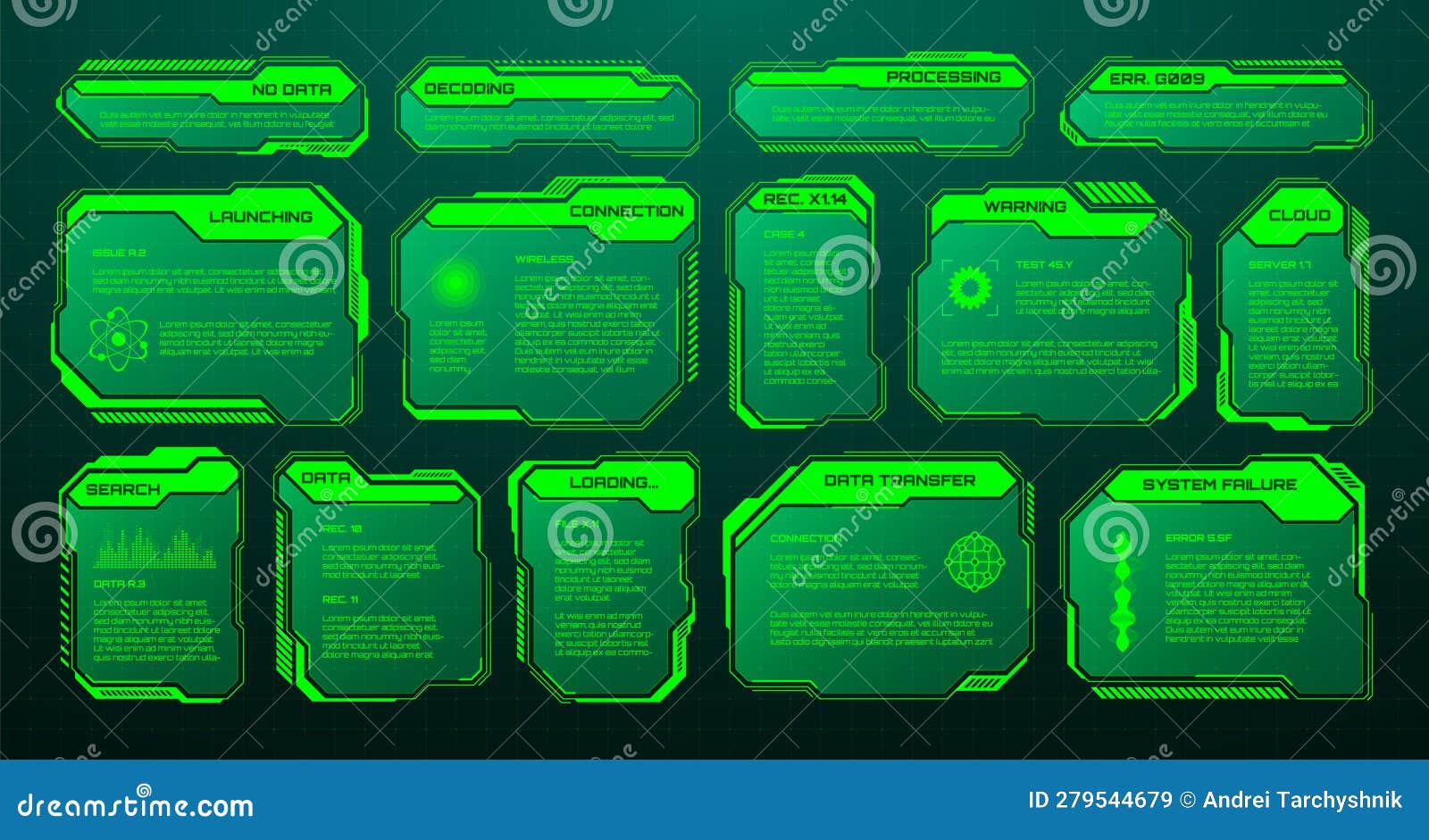 Green Futuristic HUD, UI Elements. Sci-fi User Interface Text Boxes ...