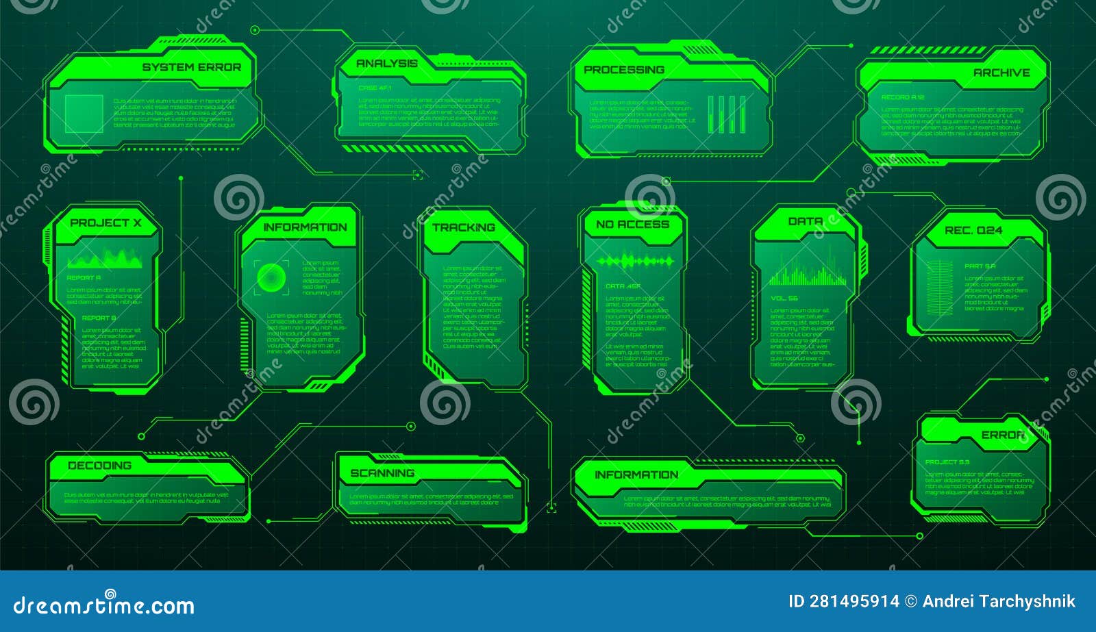 Green Futuristic HUD, UI Elements. Sci-fi User Interface Text Boxes ...