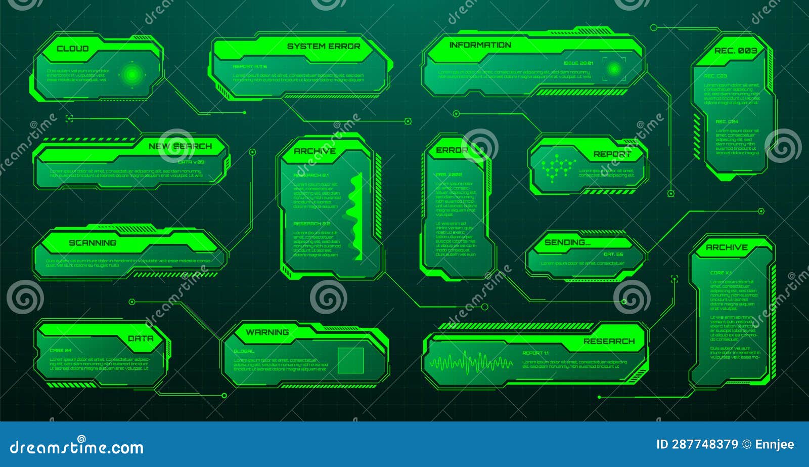 Green Futuristic HUD, UI Elements. Sci-fi User Interface Text Boxes ...