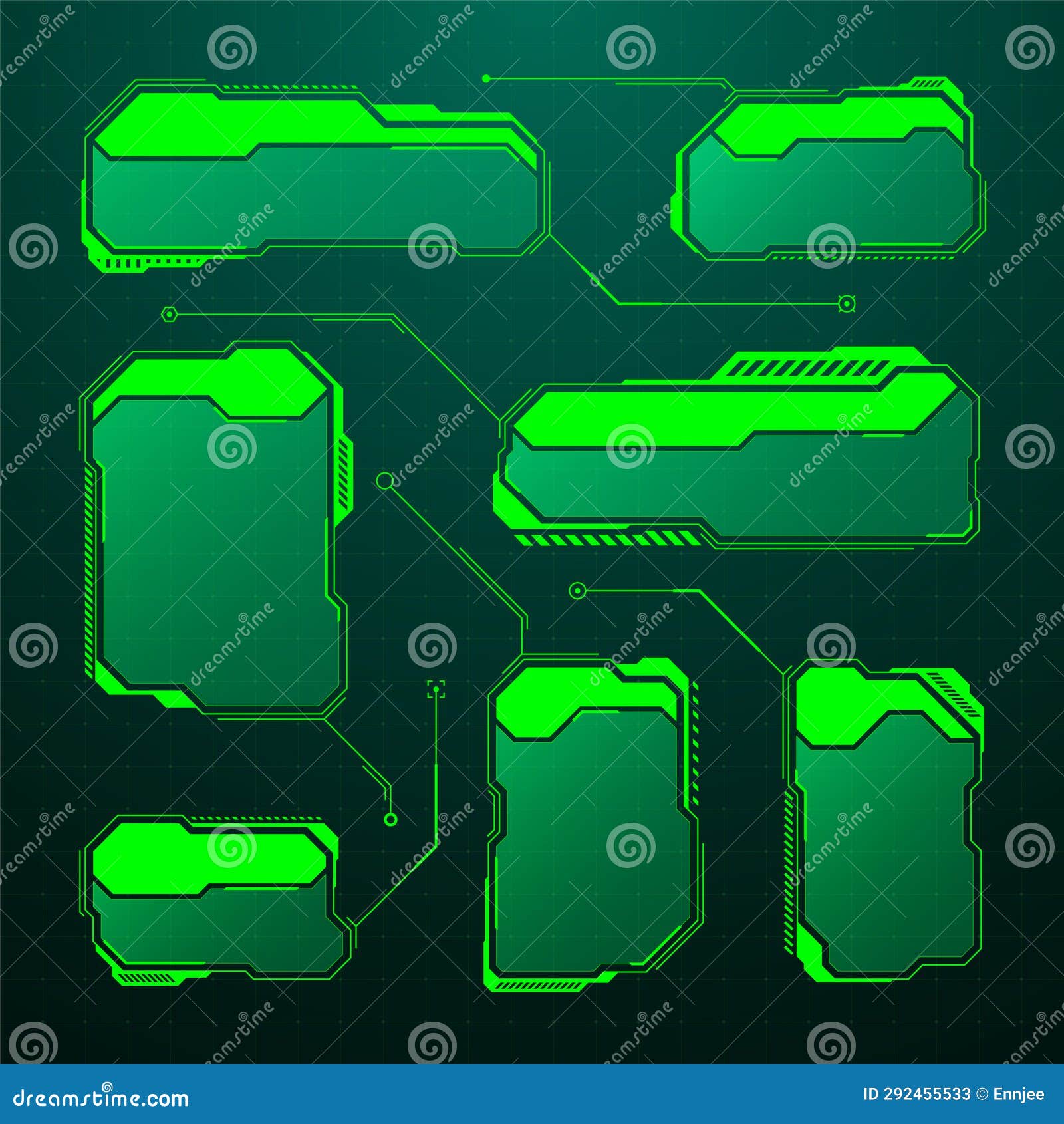 Green Futuristic HUD, UI Elements. Sci-fi User Interface Text Boxes ...