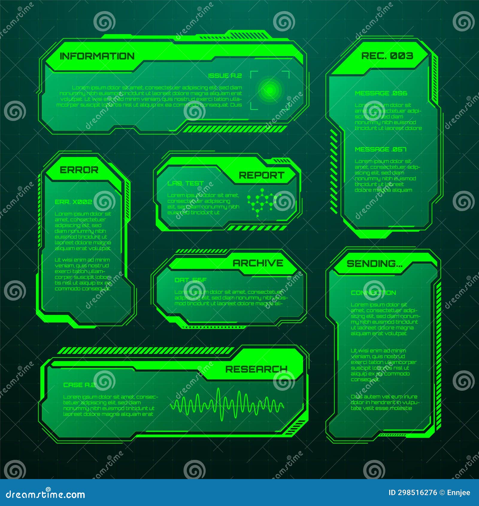 Green Futuristic HUD, UI Elements. Sci-fi User Interface Text Boxes ...