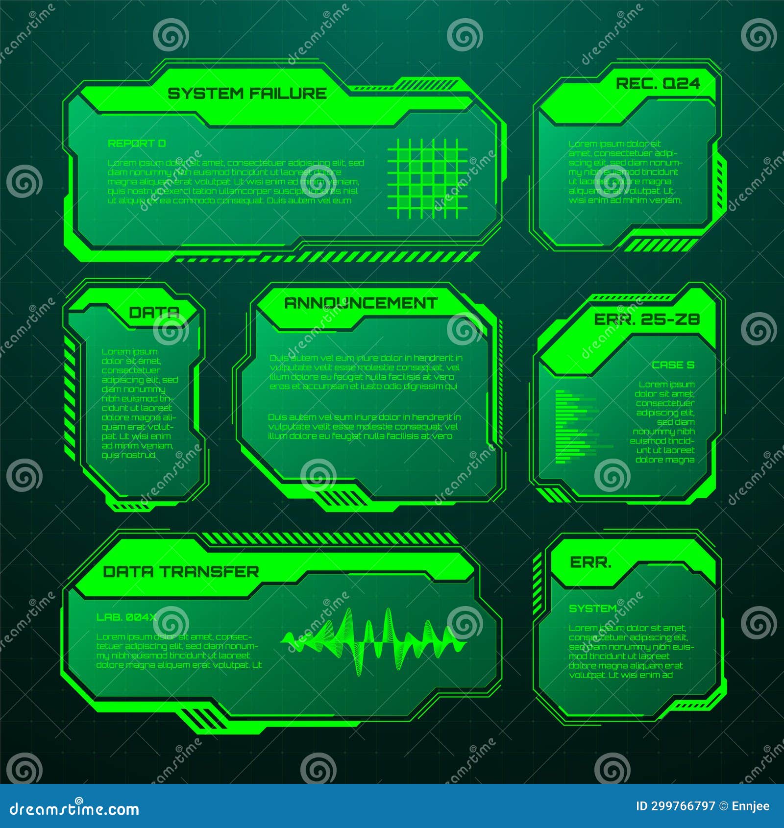 Green Futuristic HUD, UI Elements. Sci-fi User Interface Text Boxes ...
