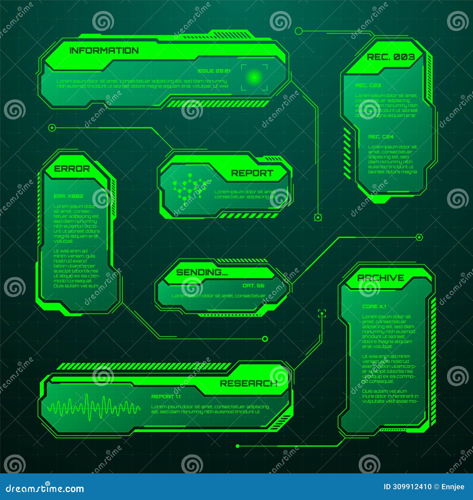 Green Futuristic HUD, UI Elements. Sci-fi User Interface Text Boxes ...