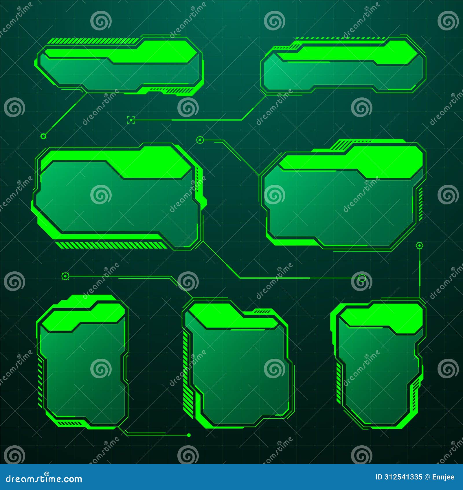 Green Futuristic HUD, UI Elements. Sci-fi User Interface Text Boxes ...