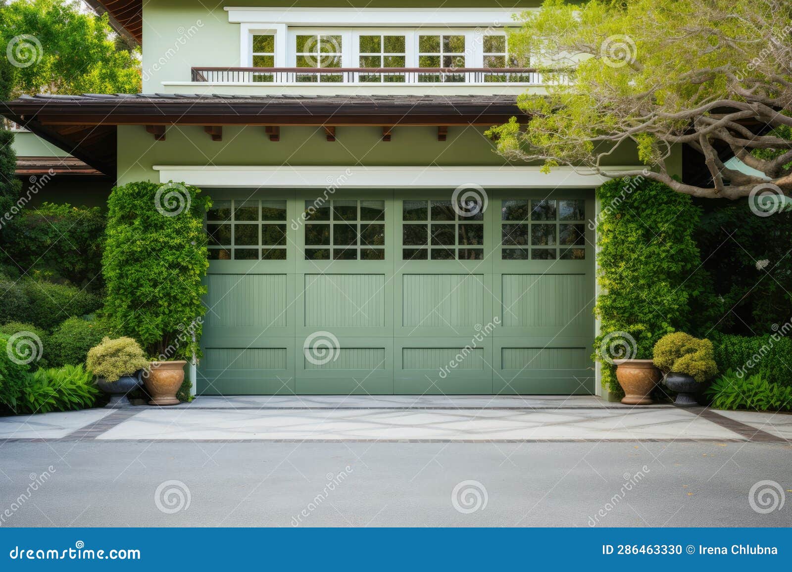Green Garage Door with a Driveway in Front Stock Illustration ...