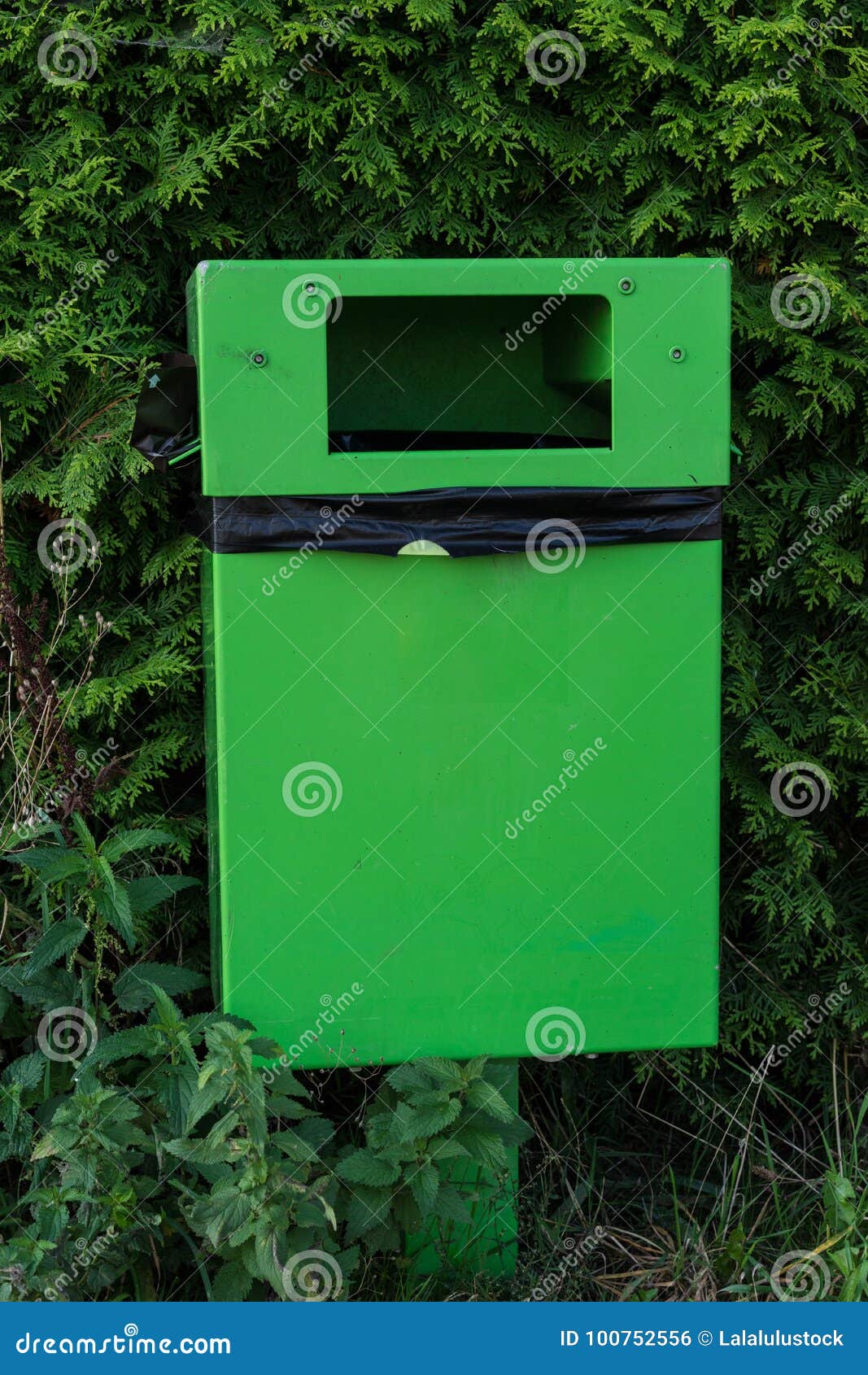 Green Garbage Bin Front View with Black Plastic Inside for Rubbish ...