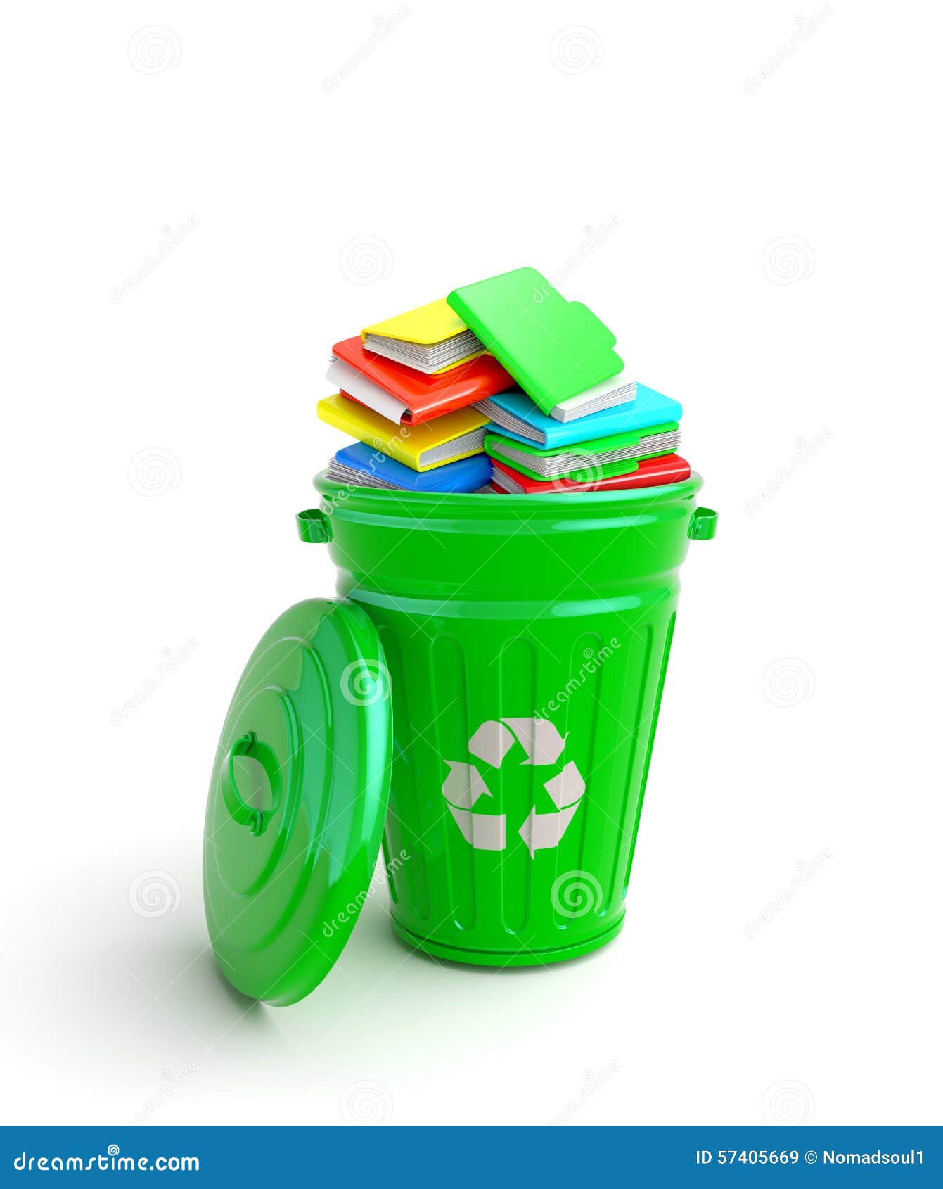 Green Garbage Bin with Notebooks Stock Illustration - Illustration of ...