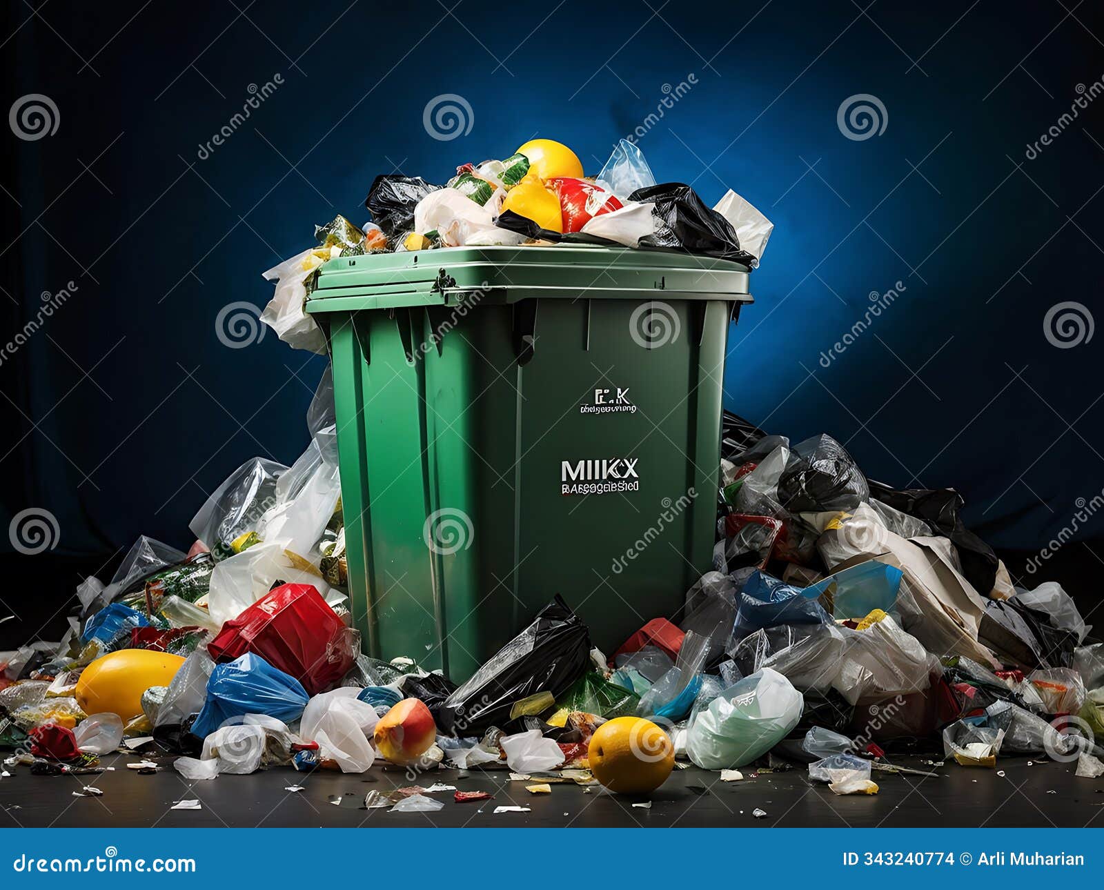 Overflowing Garbage Bin and Scattered Trash Stock Photo - Image of ...