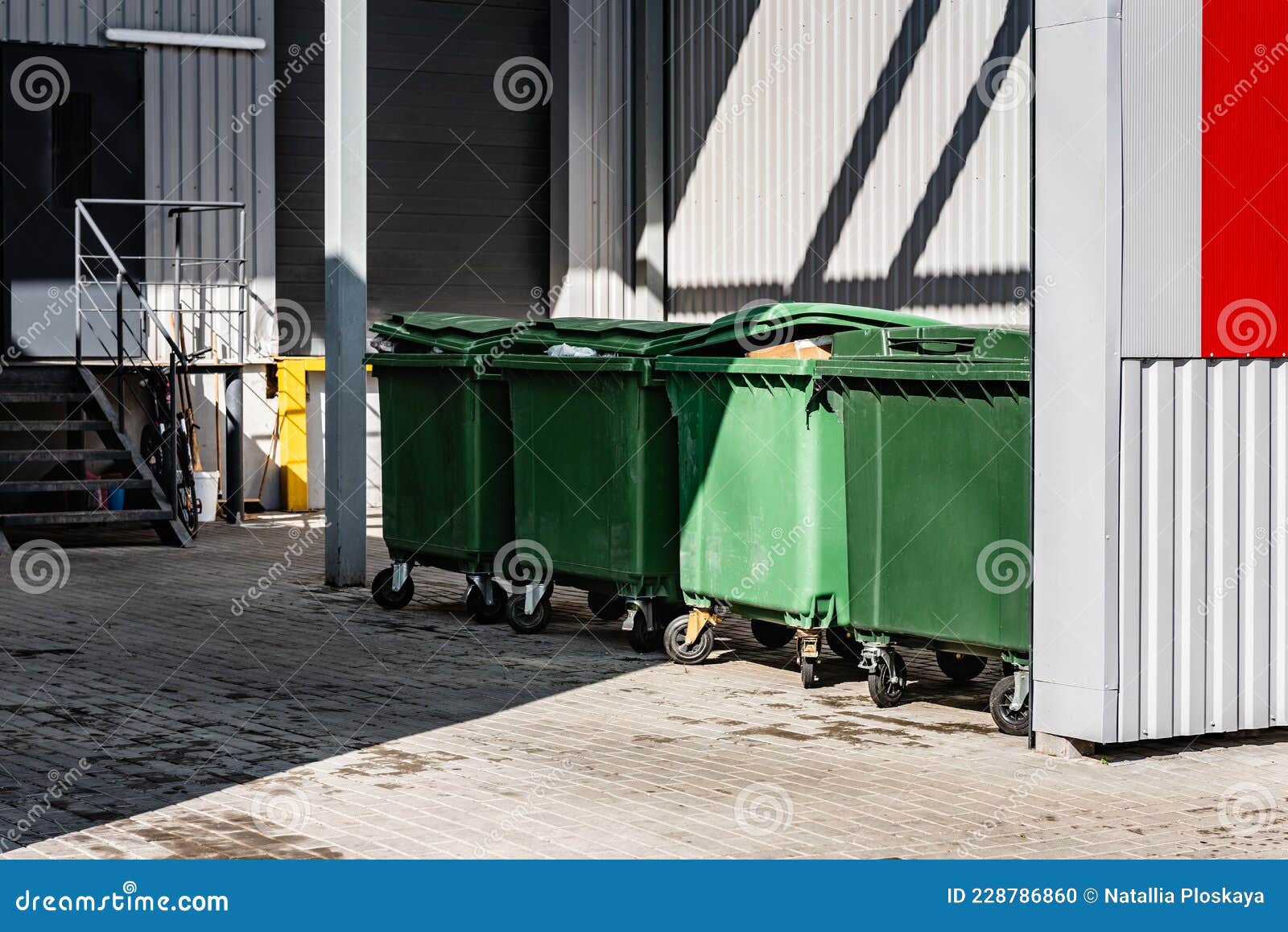 Green Garbage Containers on Backyard of Store. Stock Photo - Image of ...