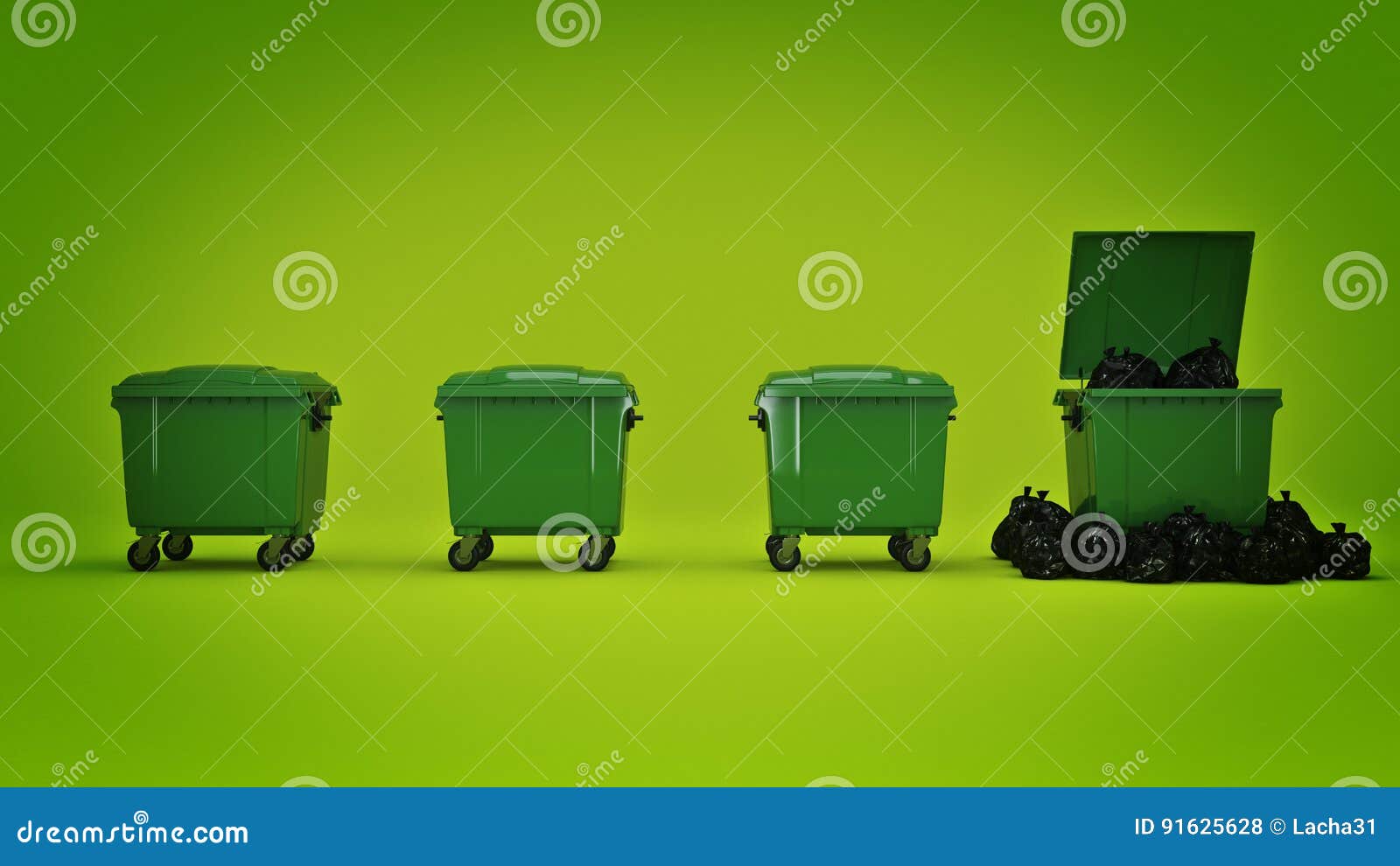 Green garbage containers. stock illustration. Illustration of ...