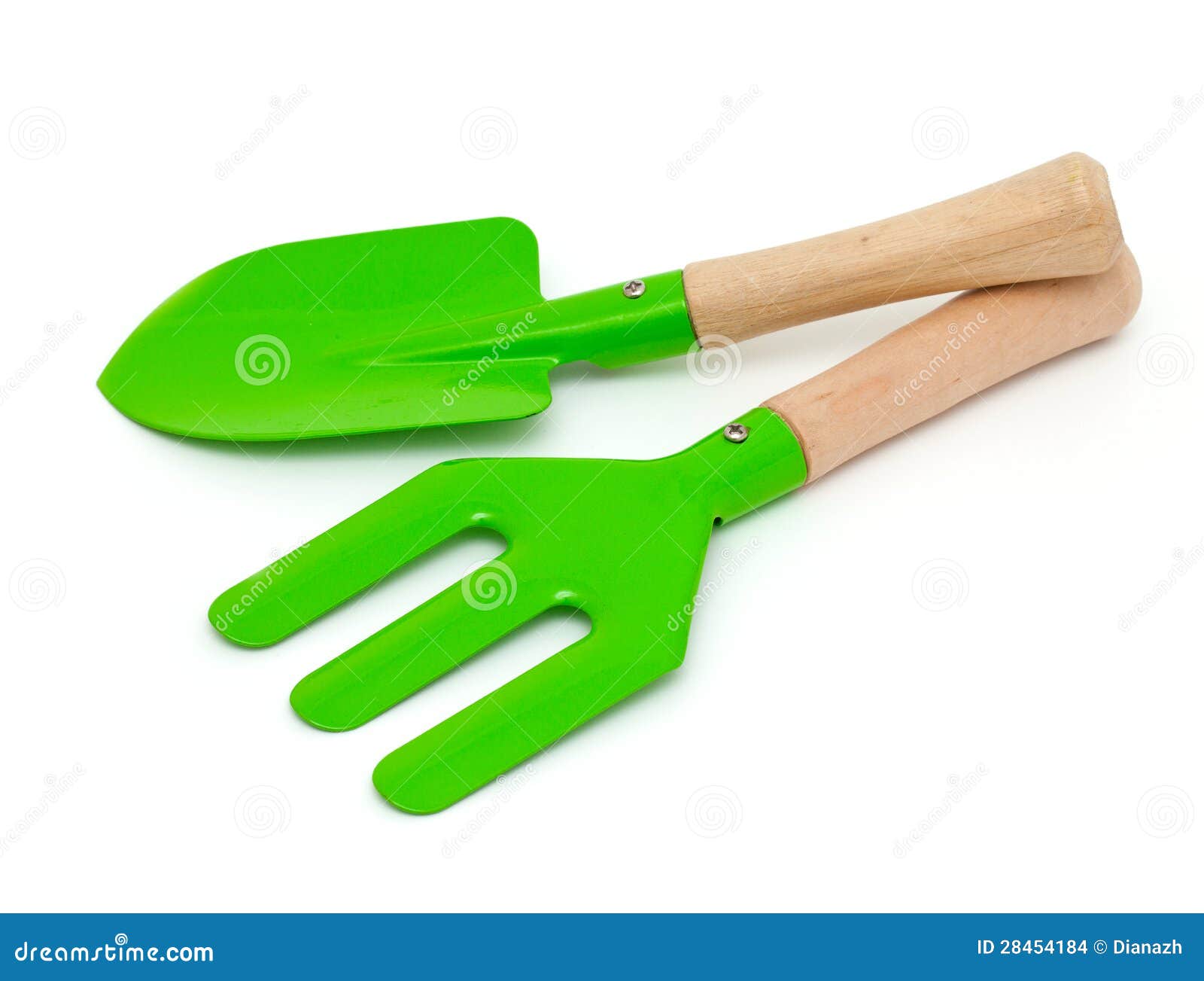 Green Garden Shovel and Rake Stock Photo - Image of opening, metal ...
